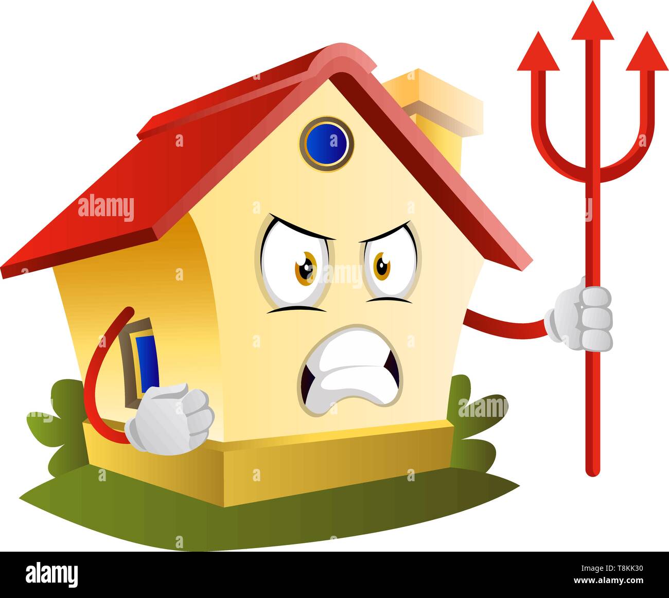House is holding devil's trident, illustration, vector on white ...