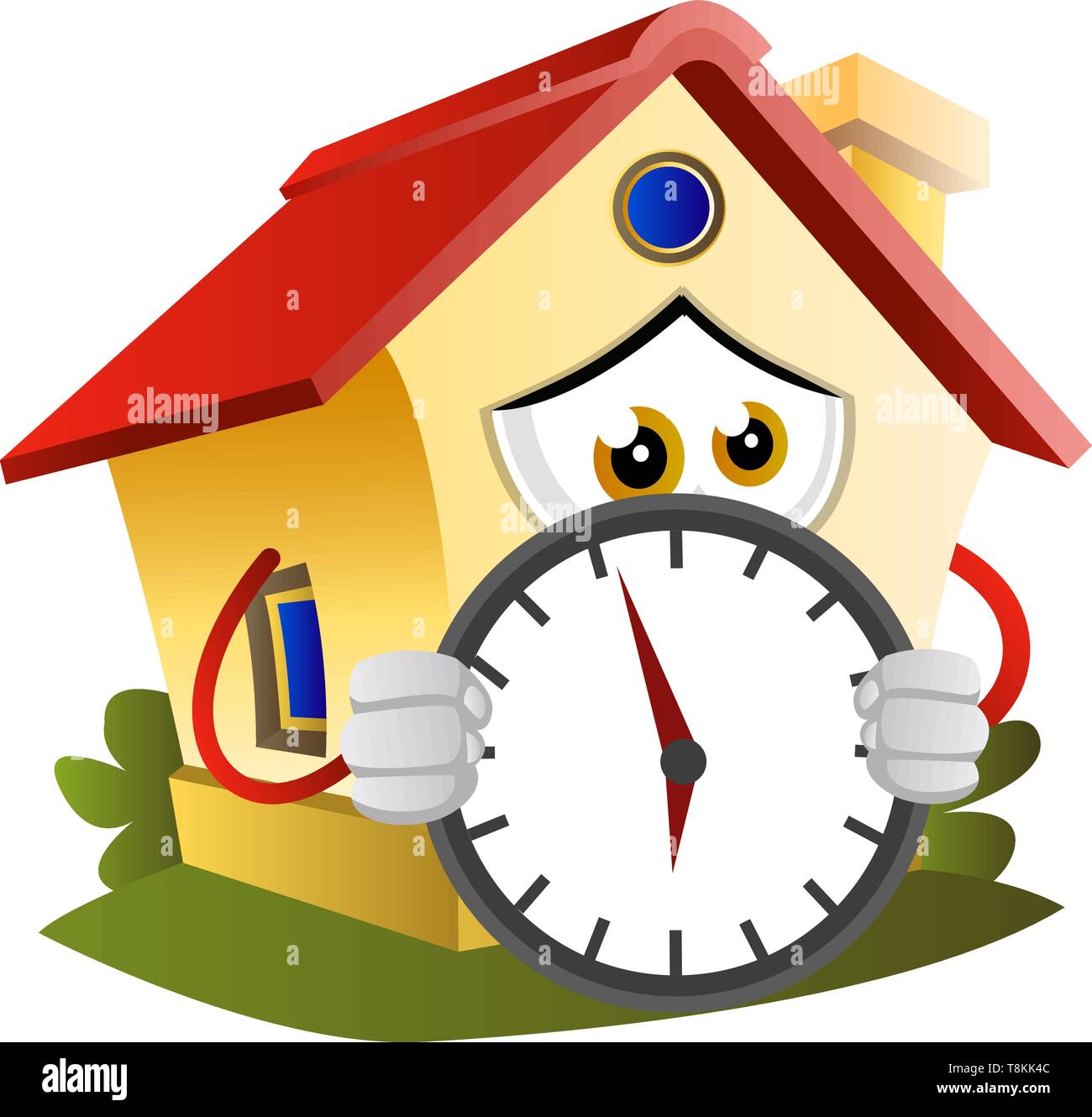 House is holding a clock, illustration, vector on white background ...