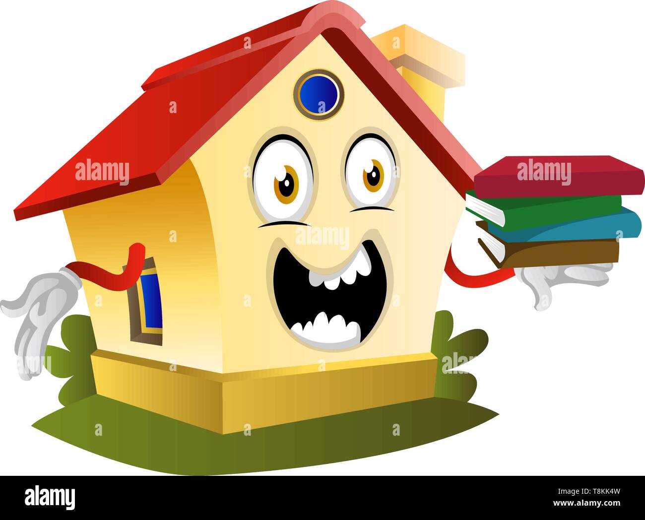 House is holding books, illustration, vector on white background Stock ...