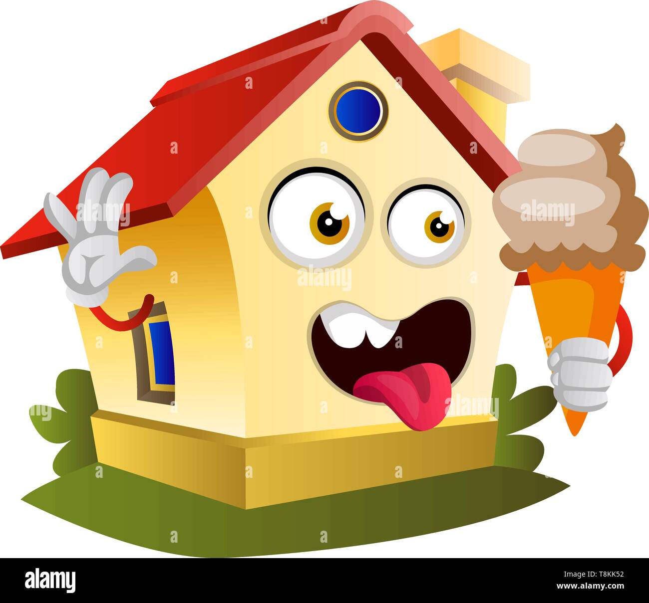 House is eating an ice cream, illustration, vector on white background ...