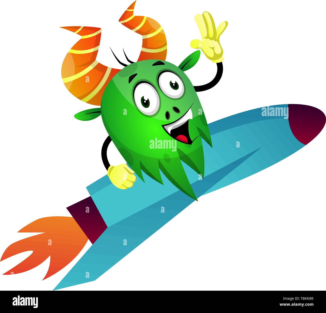 Cartoon monster rides on a rocket, illustration, vector on white ...