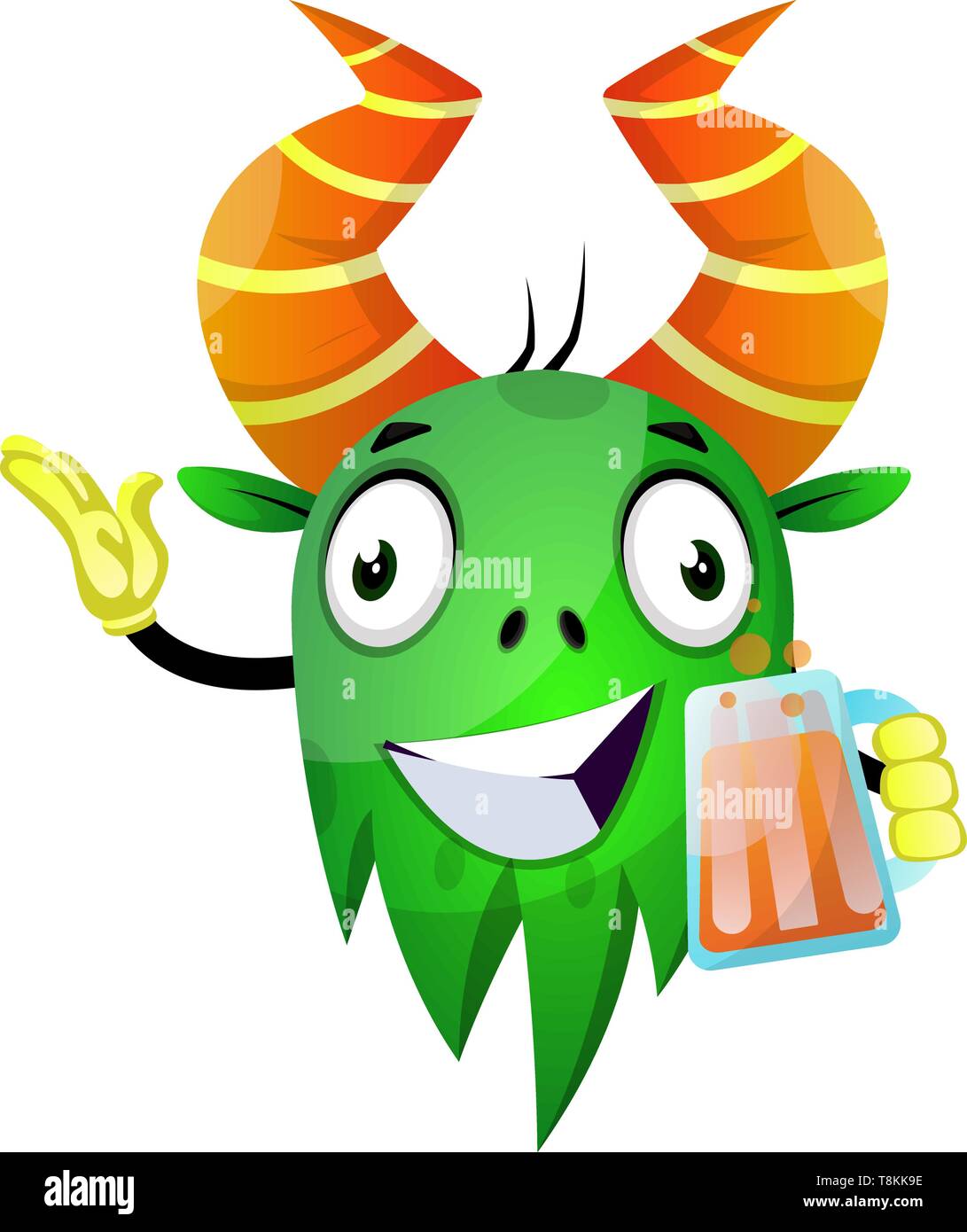 Cartoon monster holding a glass of juice, illustration, vector on white ...