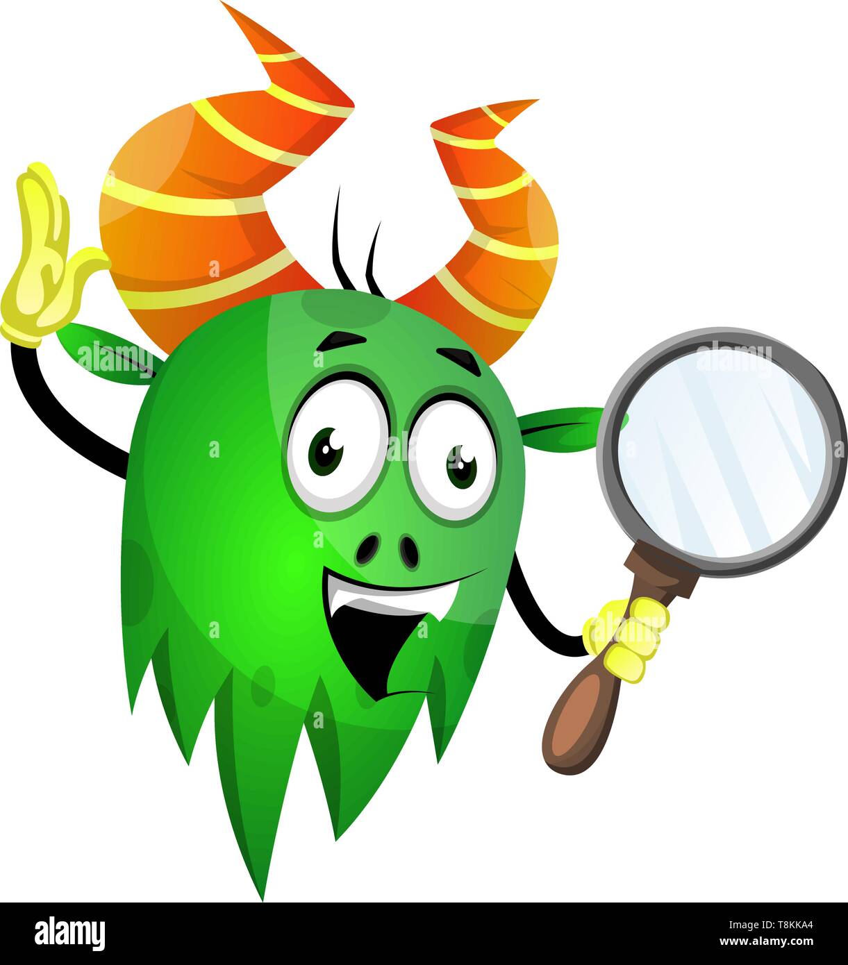 Monster detective holding a magnifying glass, illustration, vector on ...