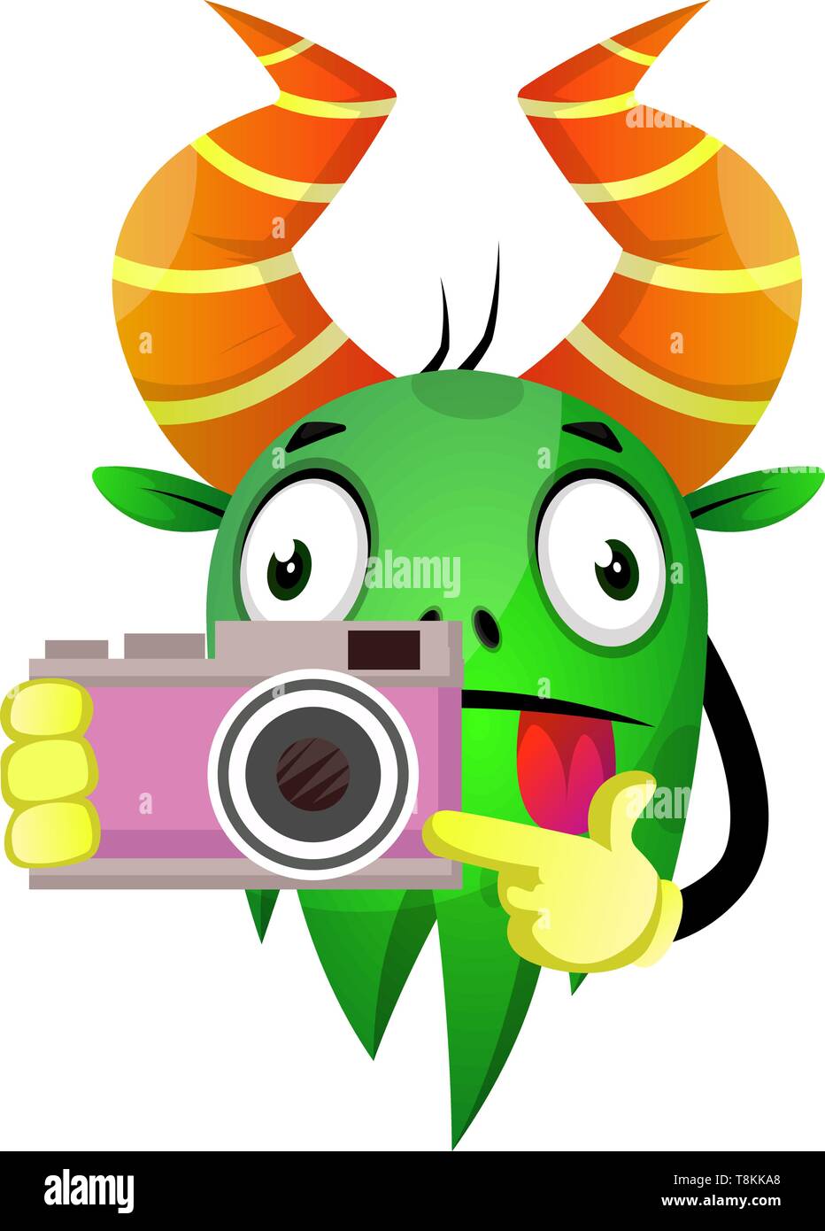 Monster photographer holding a camera, illustration, vector on white ...