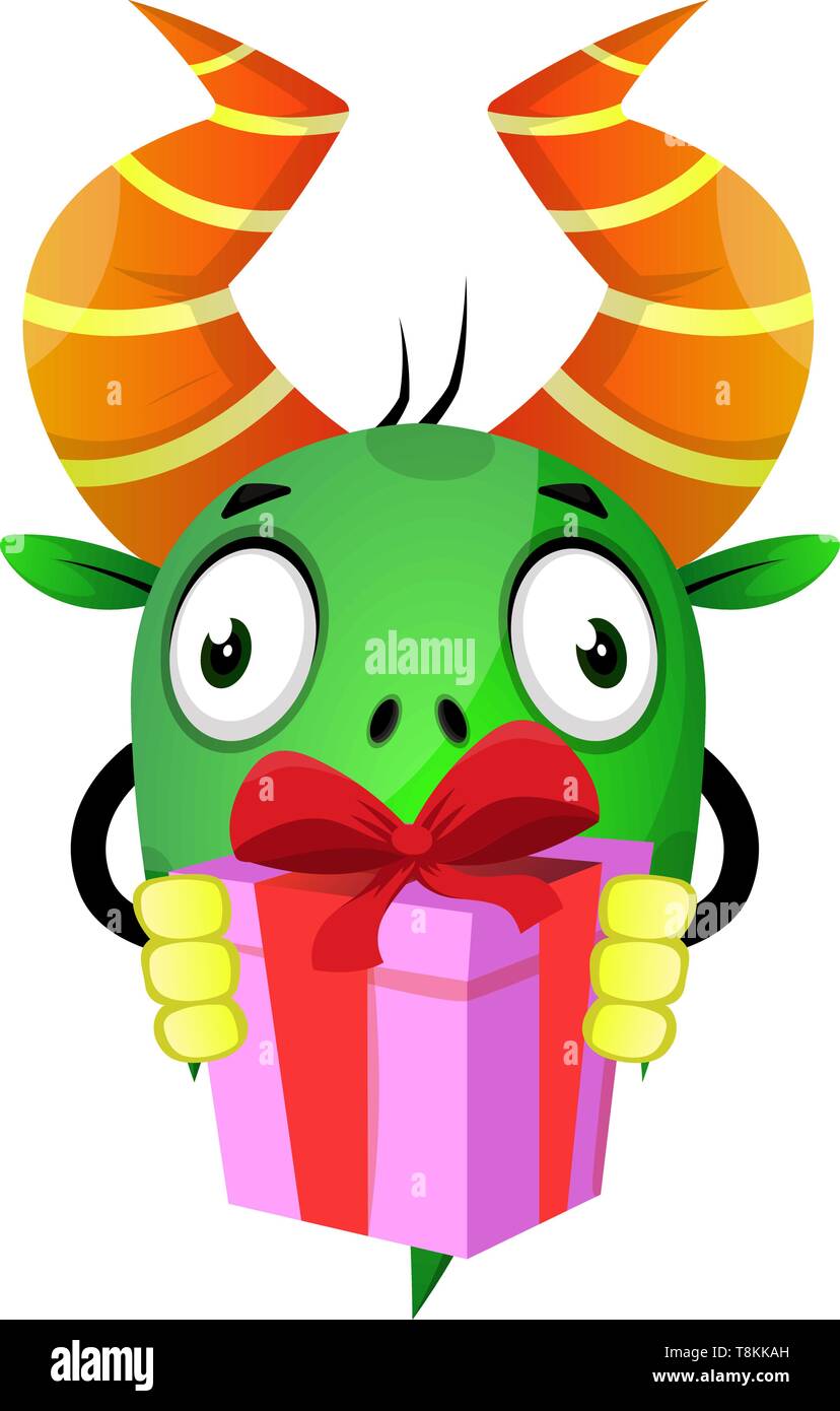 Monster holding present, illustration, vector on white background Stock ...