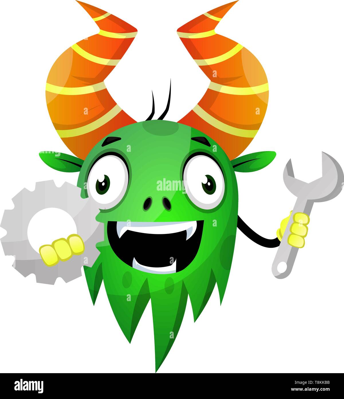 Monster with wrench, illustration, vector on white background Stock ...