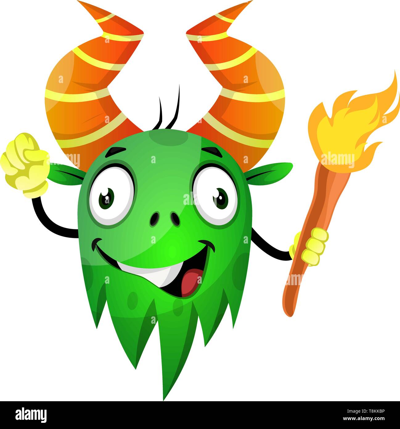 Monster with torch, illustration, vector on white background Stock ...