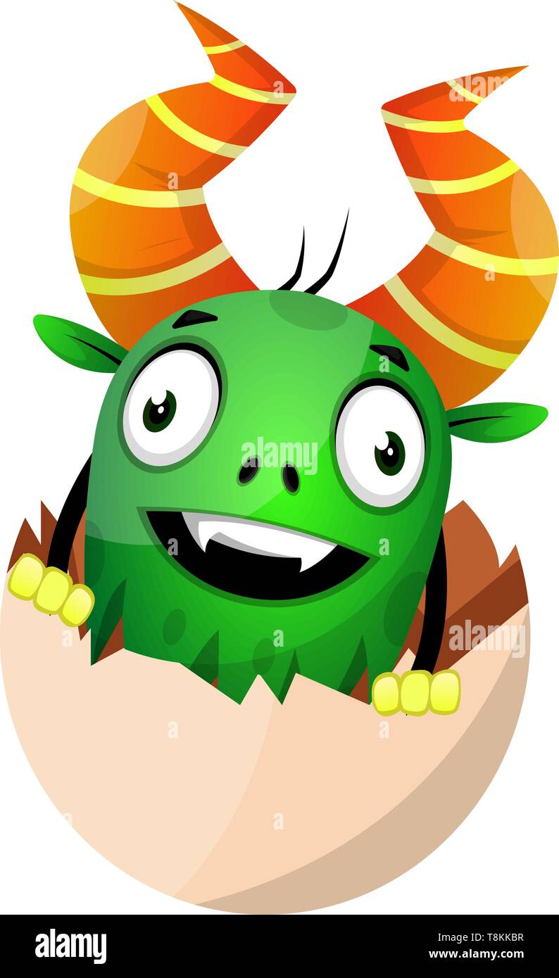 Monster in egg shell, illustration, vector on white background Stock ...