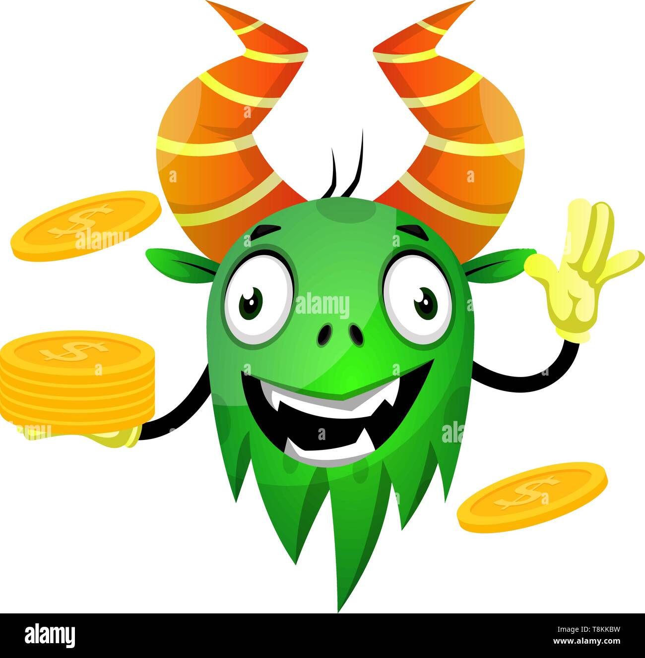 Monster with coins, illustration, vector on white background Stock ...