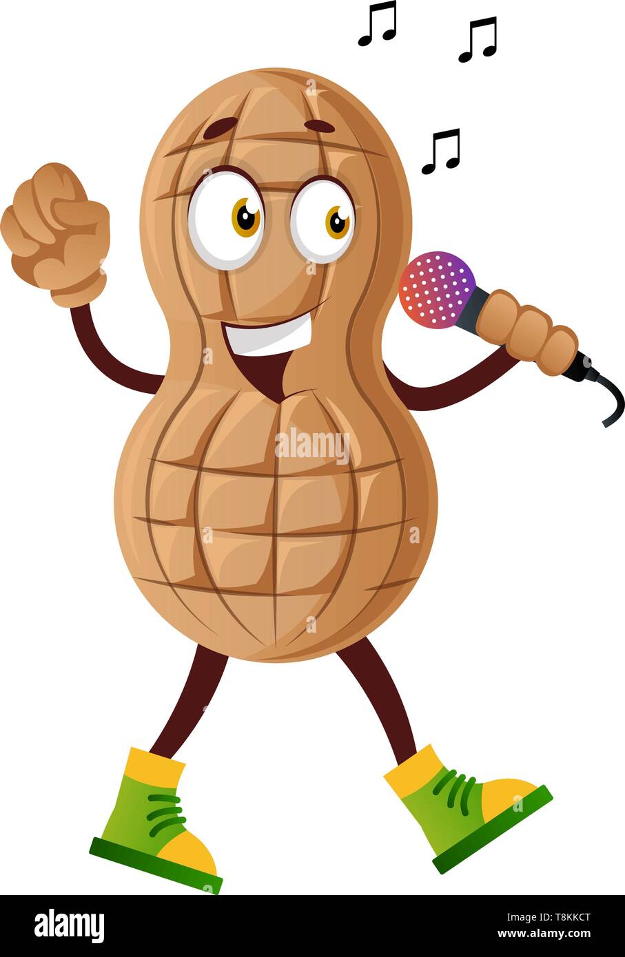 Peanut sing on the microphone, illustration, vector on white background ...