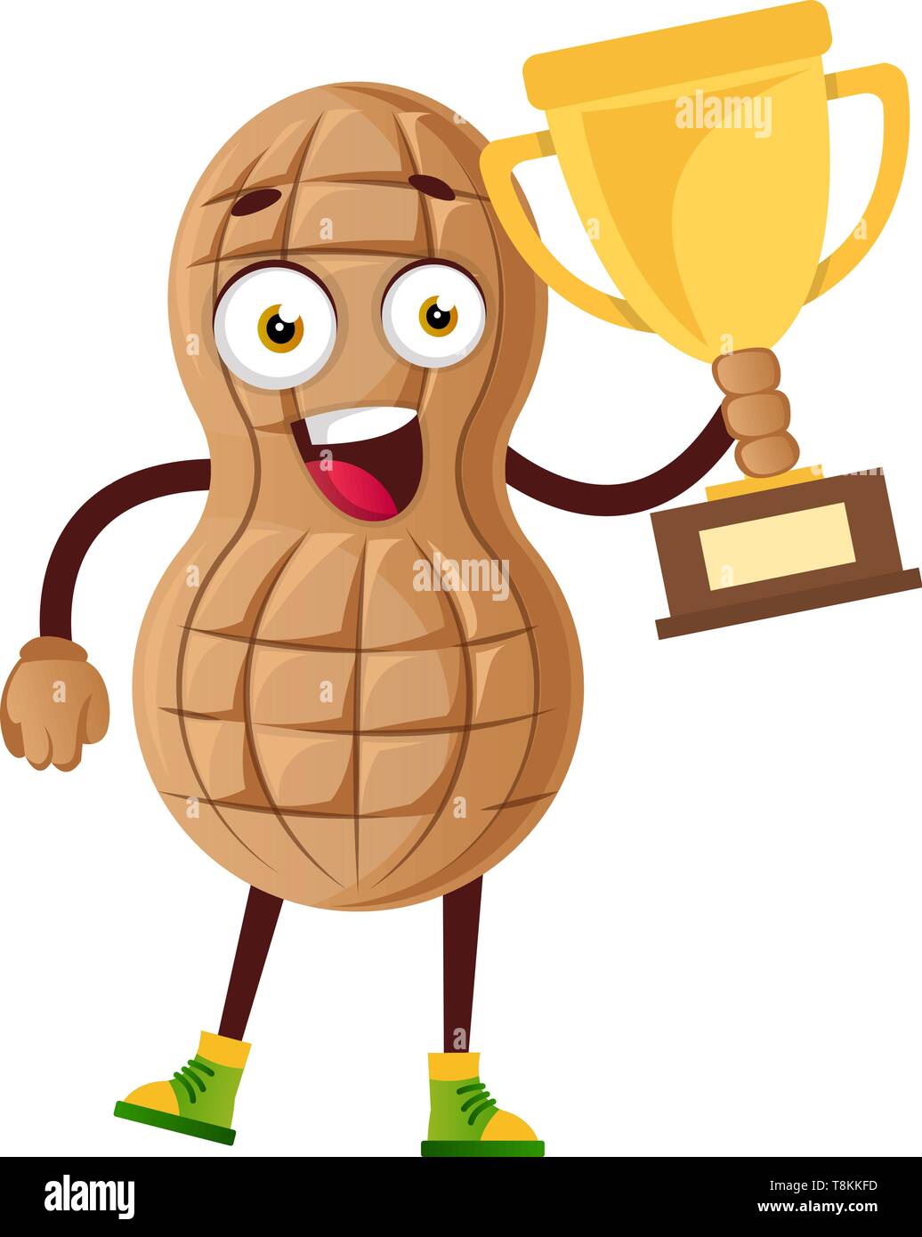 Peanut holding trophy, illustration, vector on white background Stock ...