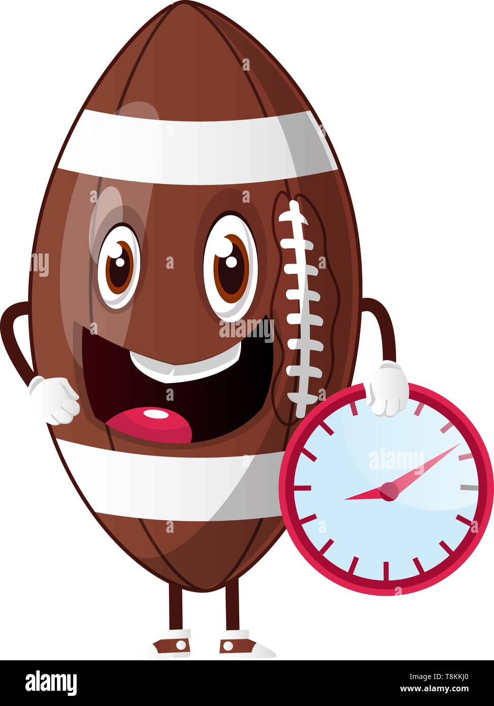 Rugby ball holding clock, illustration, vector on white background ...