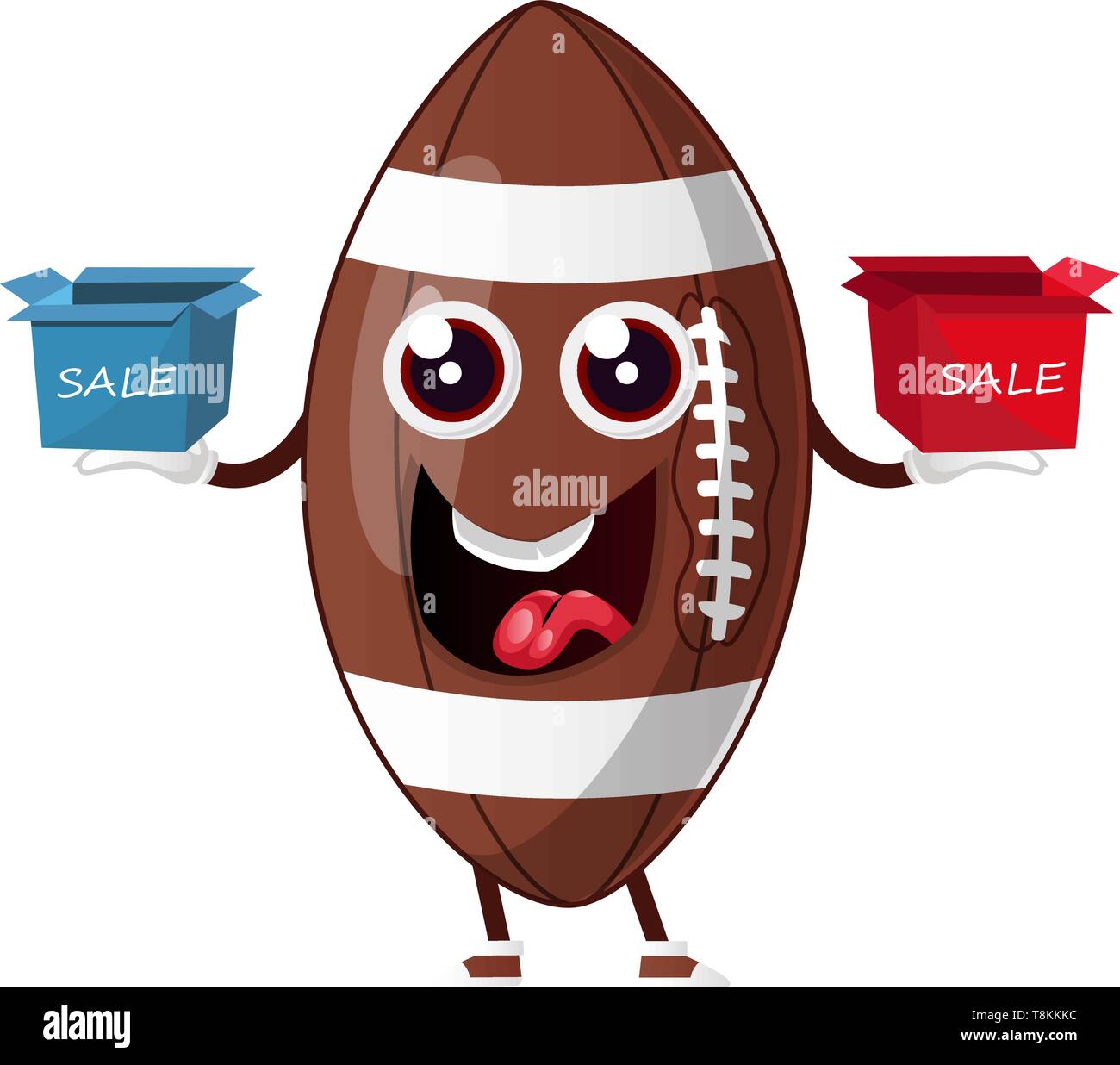 Rugby ball is holding sale boxes, illustration, vector on white ...