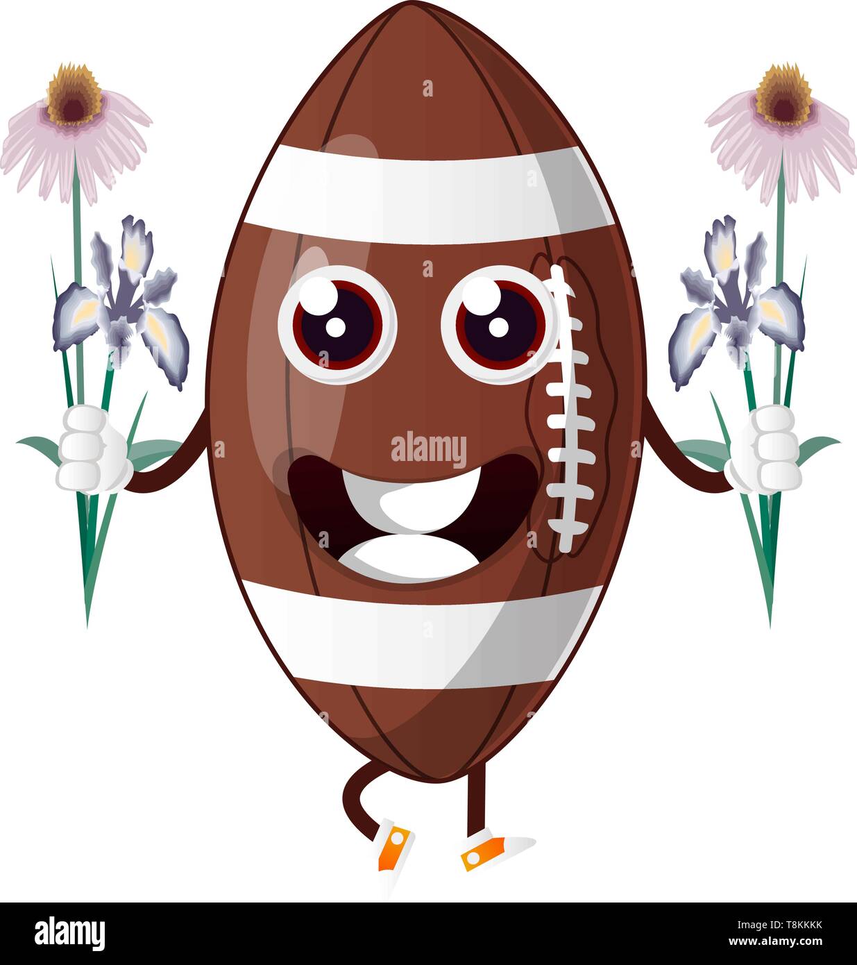 Rugby ball is holding flowers, illustration, vector on white background ...