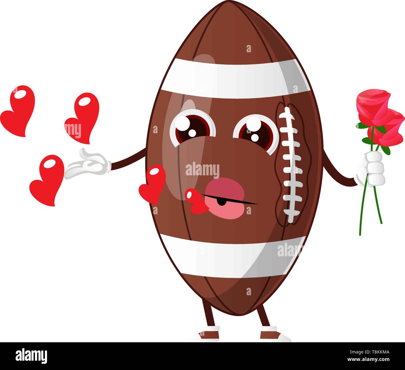 Rugby ball is sending kisses, illustration, vector on white background ...