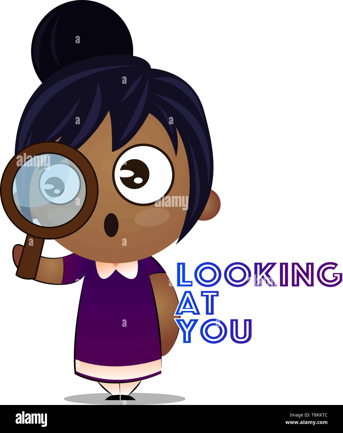 Little girl with magnifying glass, illustration, vector on white ...