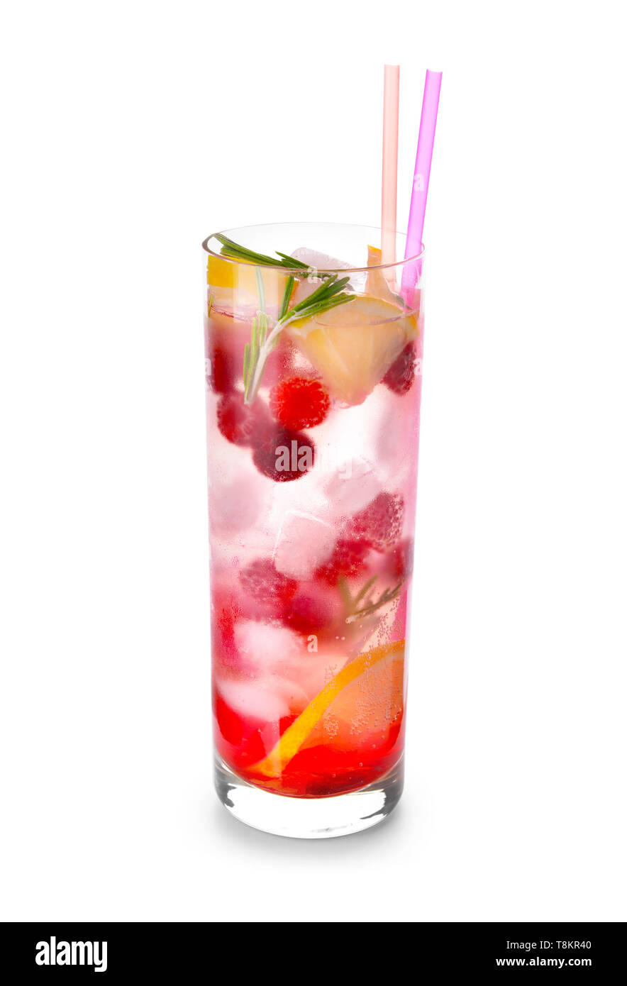 Fresh summer cocktail in glass on white background Stock Photo - Alamy