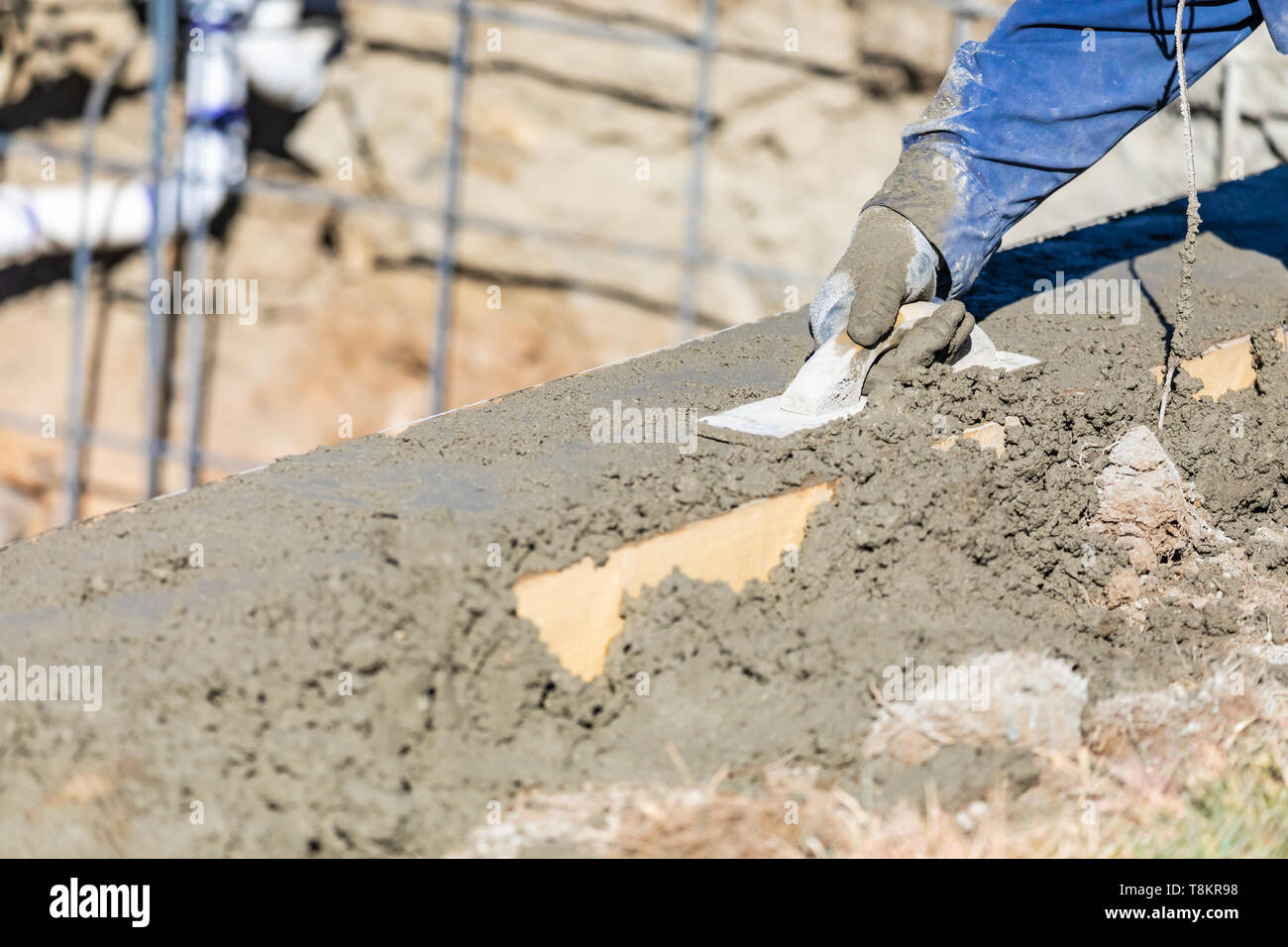 Pool Construction Worker Working With Wood Float On Wet Concrete Stock ...