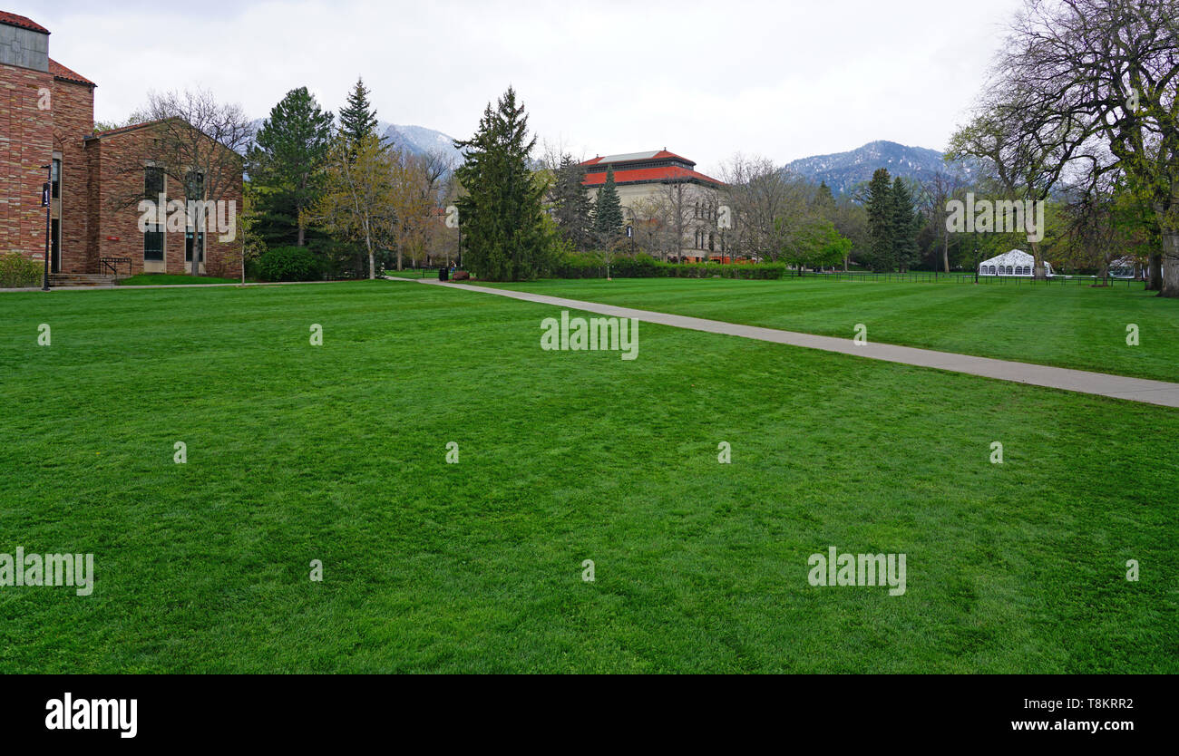 BOULDER, CO -10 MAY 2019- View of the college campus of the University ...