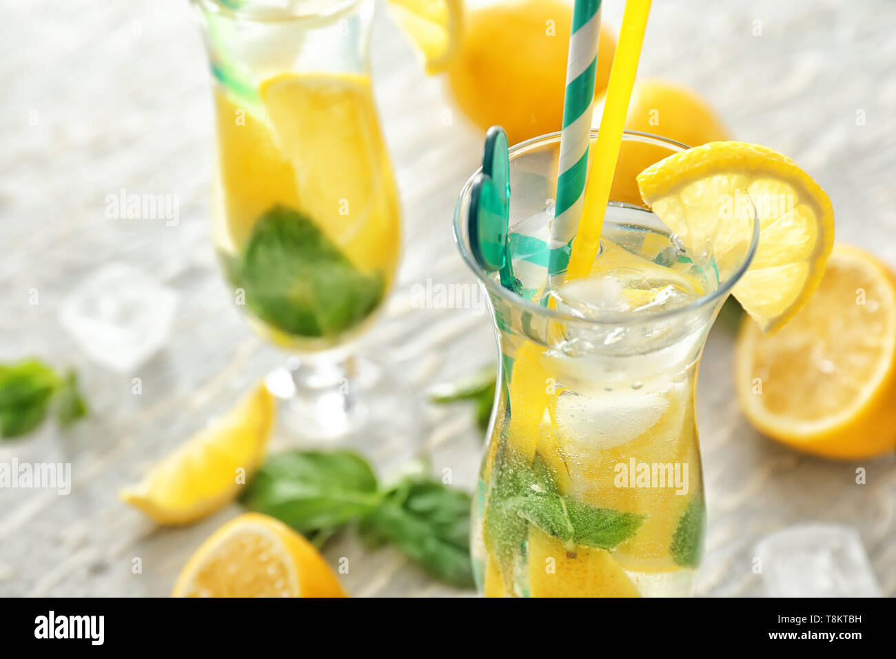 Glass of fresh lemonade on table Stock Photo - Alamy