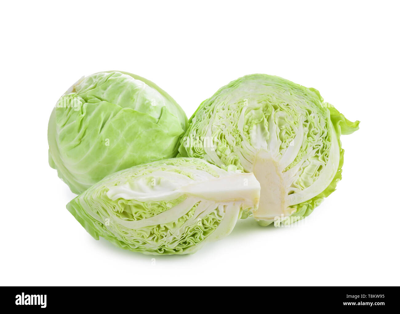 Whole and cut cabbages on white background Stock Photo - Alamy
