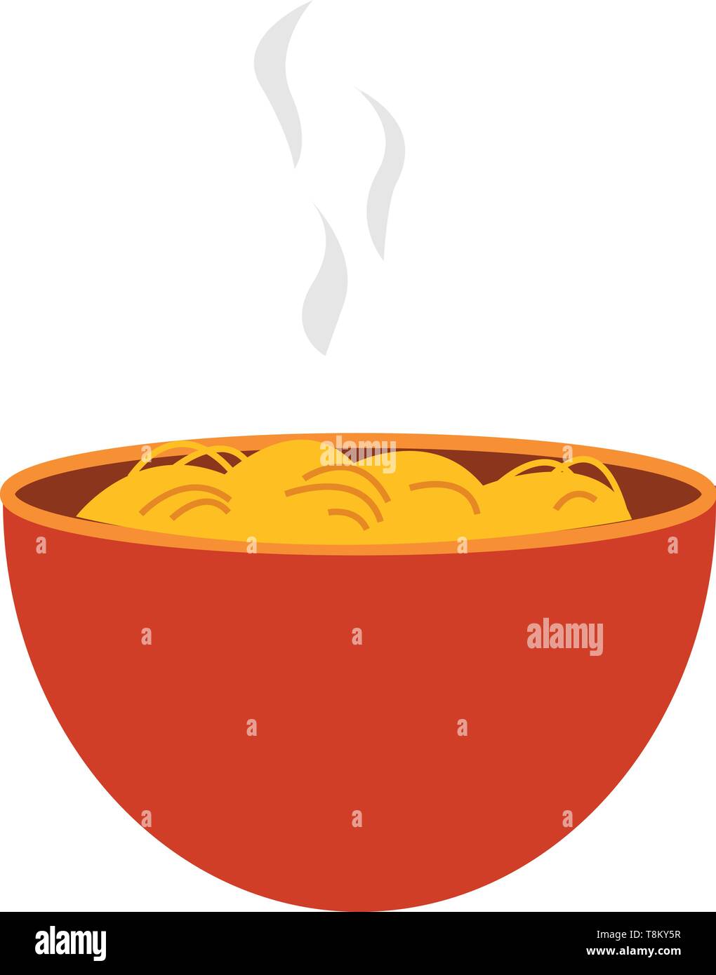 Steaming hot spaghetti in orange bowl, vector, color drawing or ...