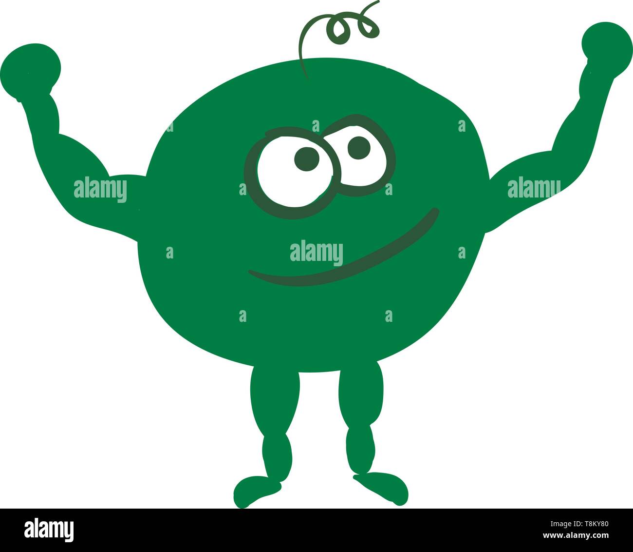 Green peas with strong arms and athletics legs, vector, color drawing ...
