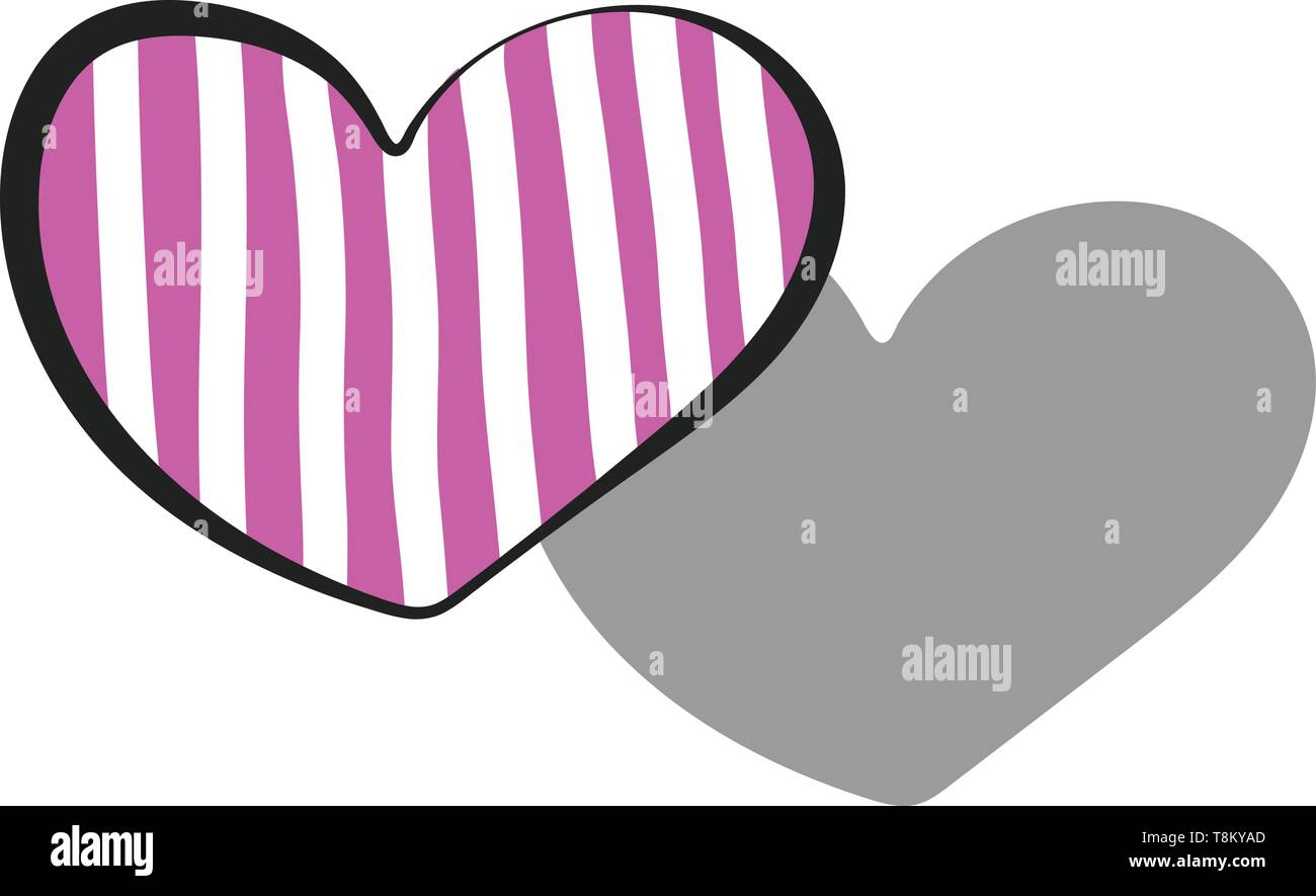 A heart with purple and white stripes inside, vector, color drawing or ...
