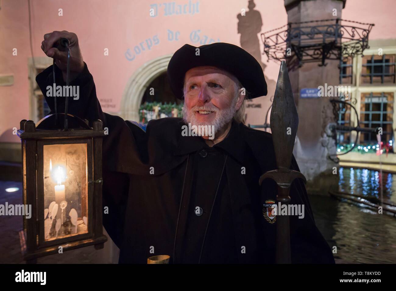 France, Haut Rhin, Turckheim, Mr Marcel Sattler, the night watchman ...