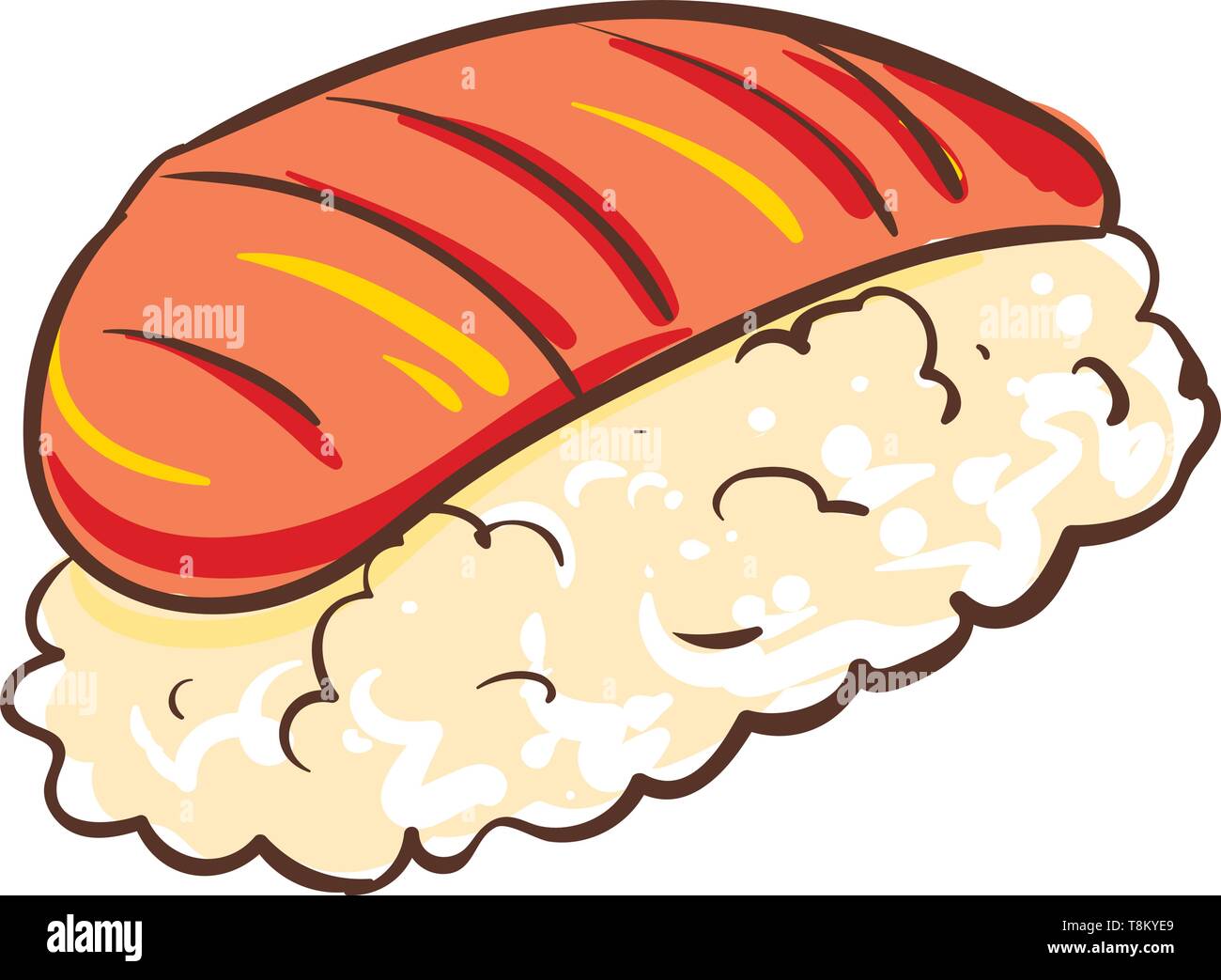 Brown coloured sushi with rice, vector, color drawing or illustration ...