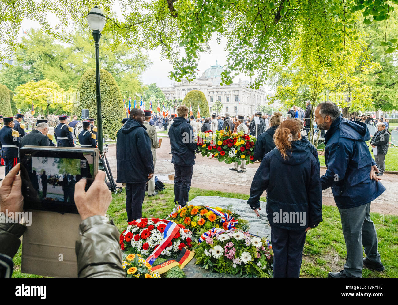STRASBOURG, FRANCE - MAY 8, 2017: Flowers at ceremony to mark Western ...