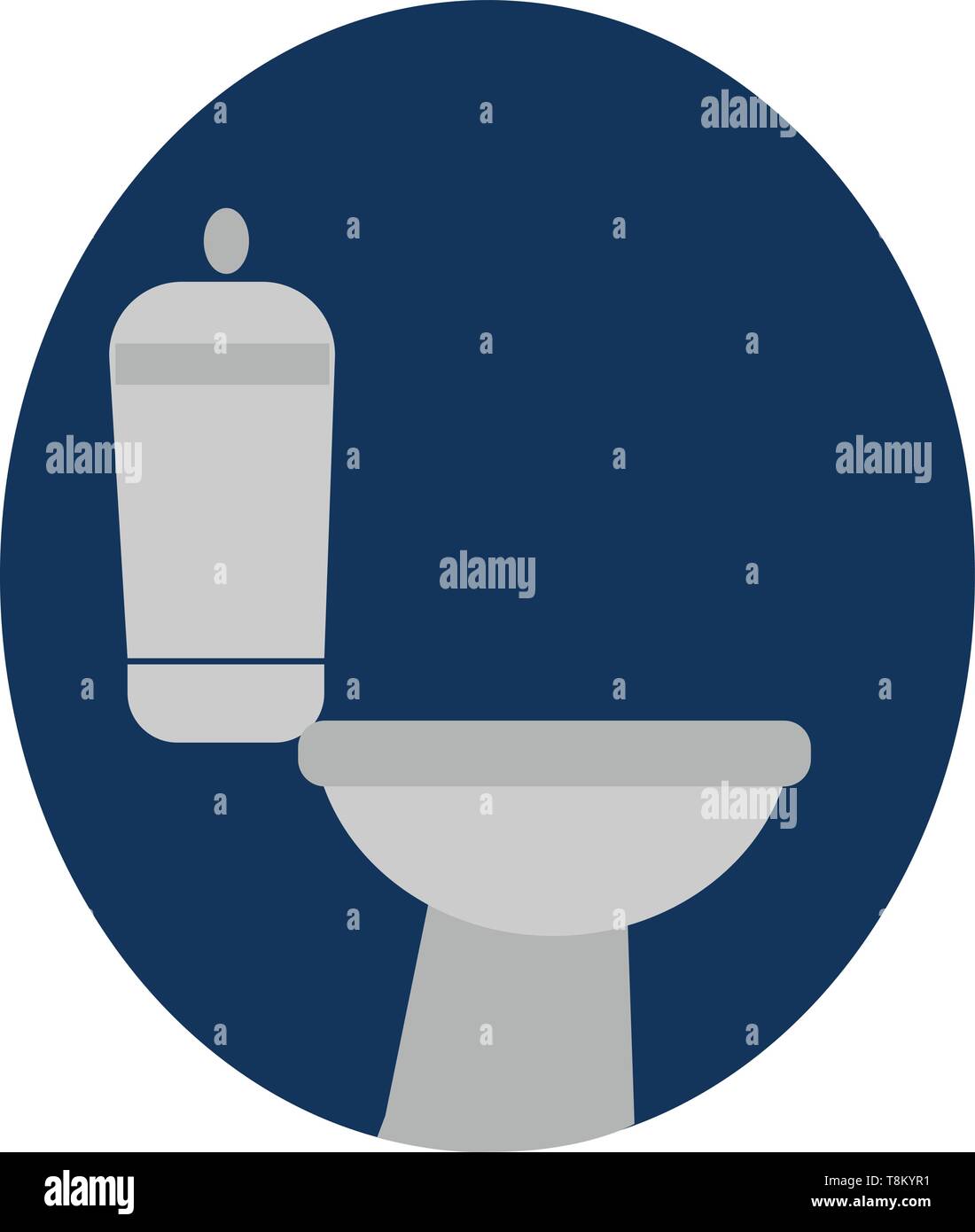A toilet seat with a flush tank behind, vector, color drawing or ...