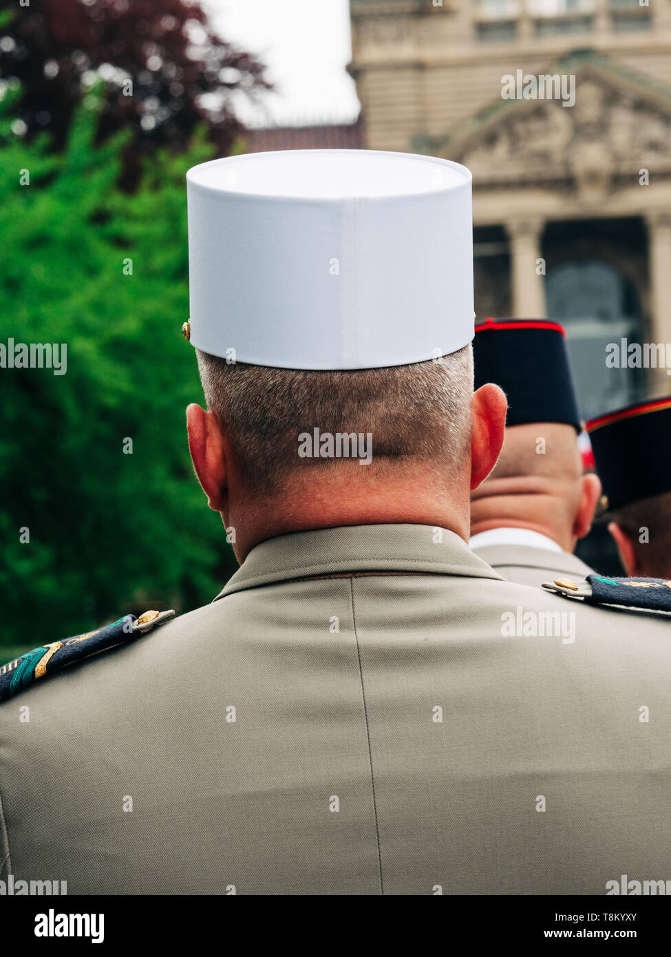 Rear view oh military general neck at ceremony to mark Western allies ...
