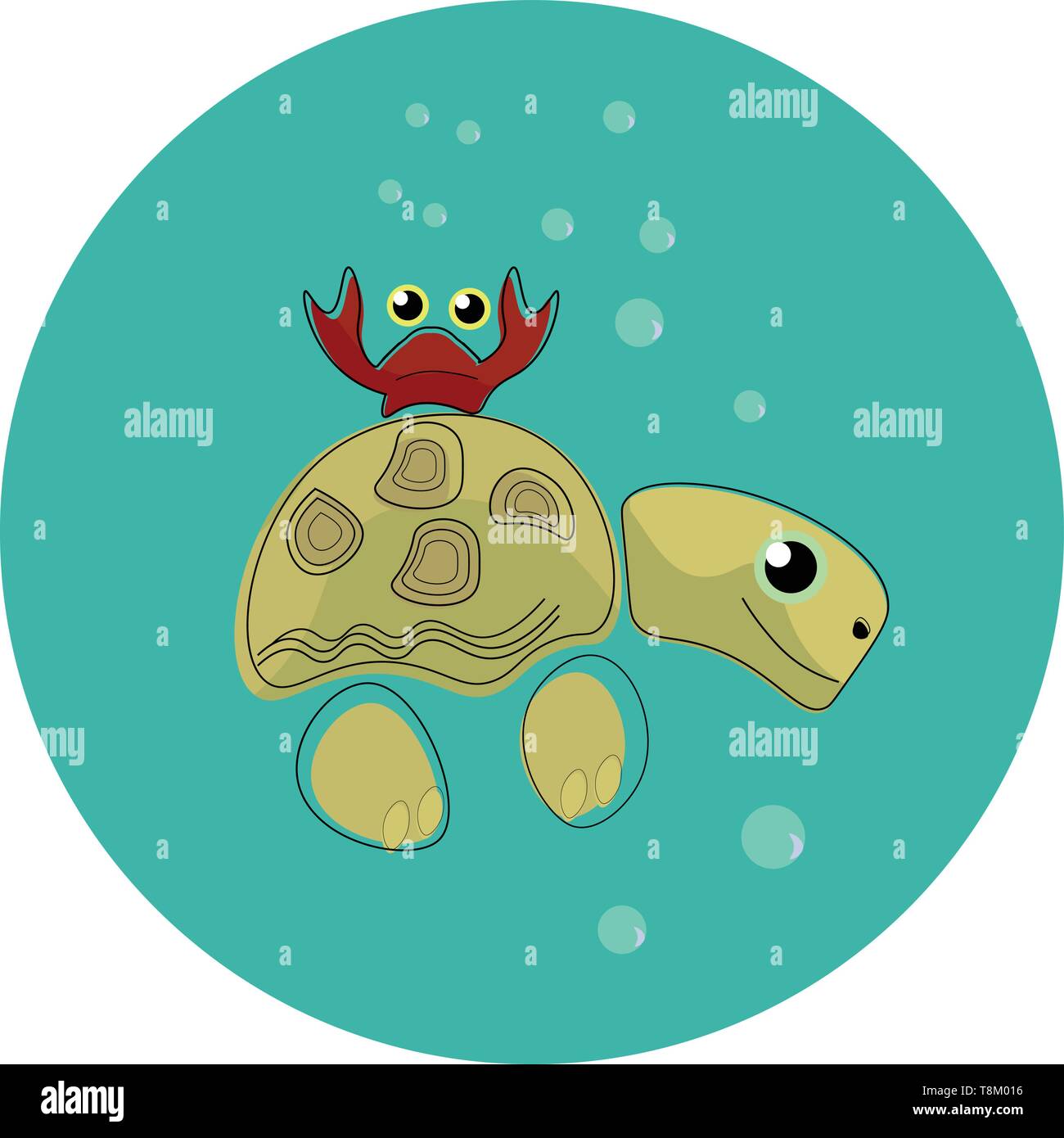 A turtle inside the water with a brown crab sitting on its shell ...