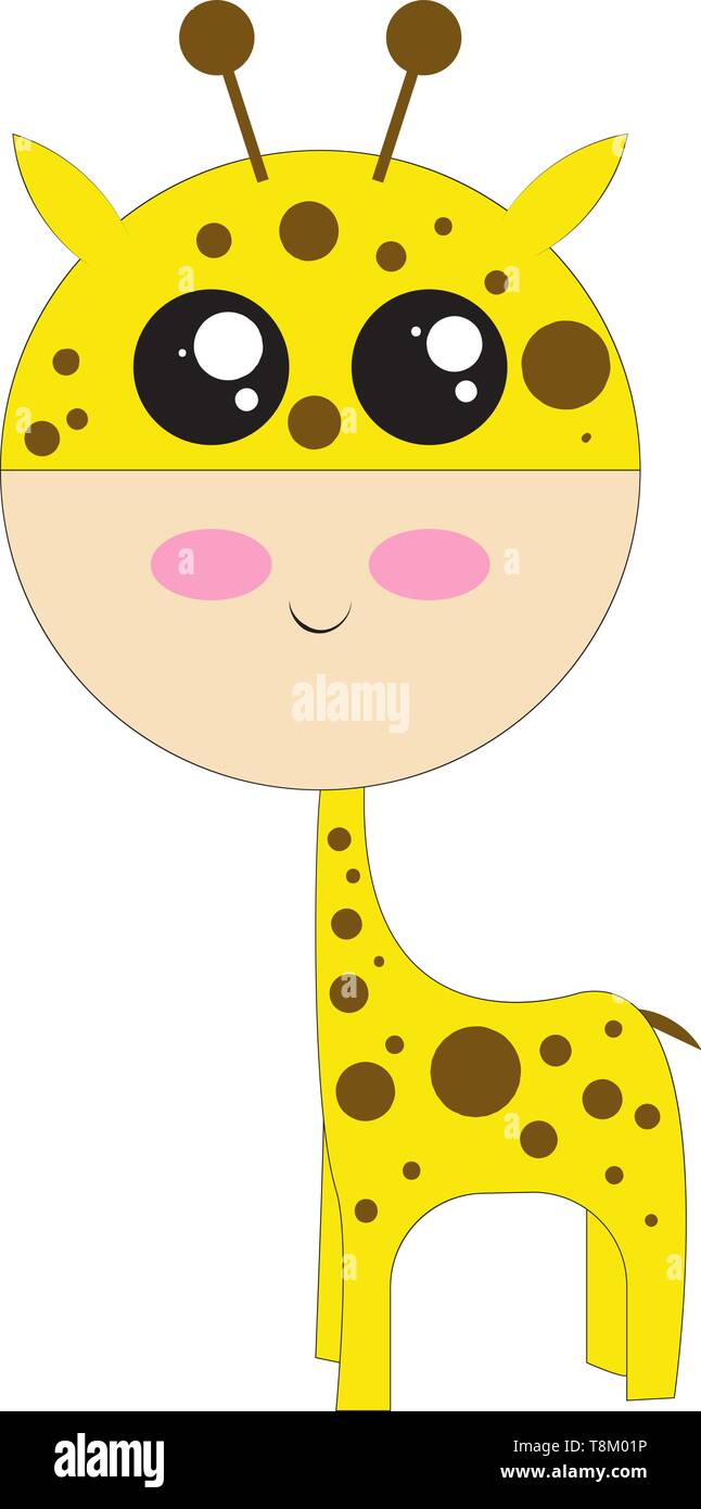 A yellow colored giraffe with big round face, vector, color drawing or ...