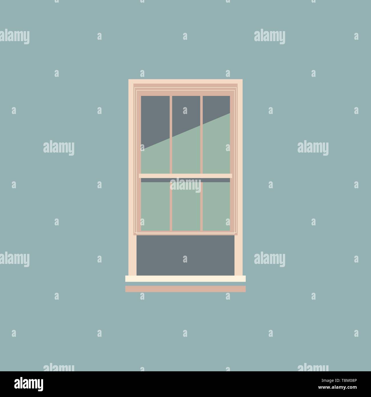 A half opened window on a blue colored building wall, vector, color ...