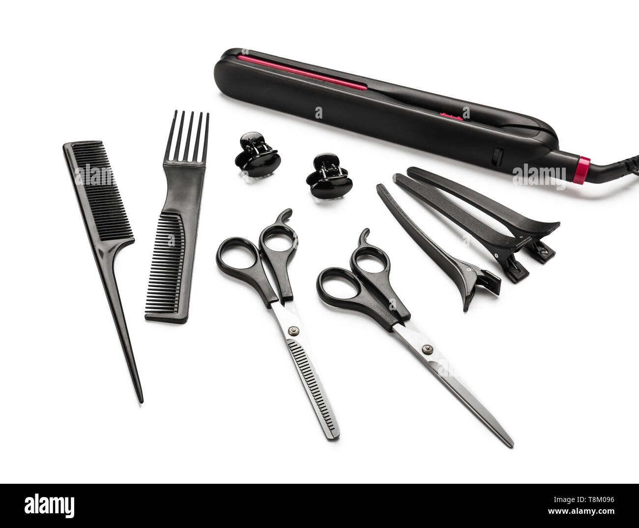 Professional hairdresser's set on white background Stock Photo - Alamy