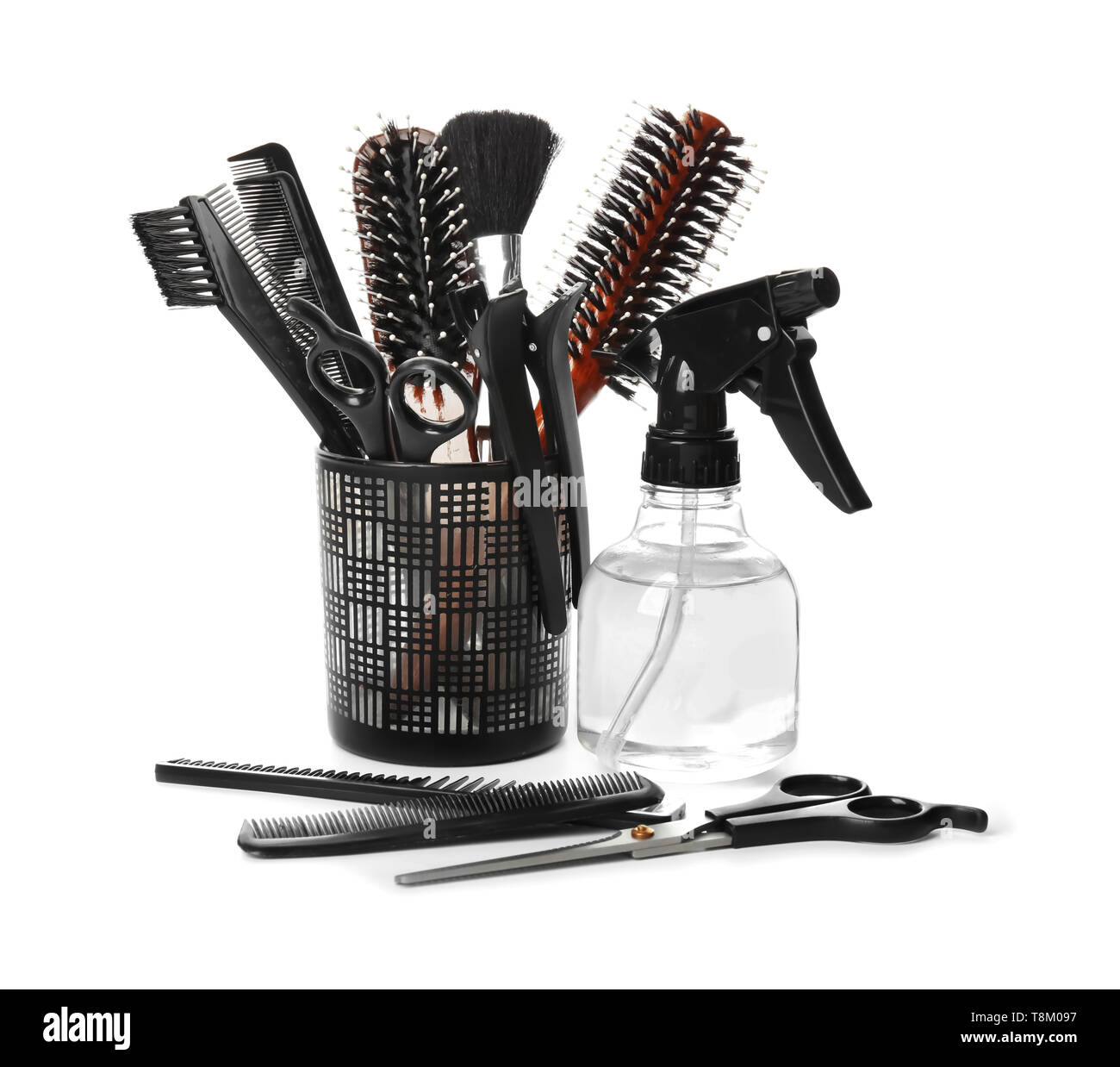 Professional hairdresser's set on white background Stock Photo - Alamy