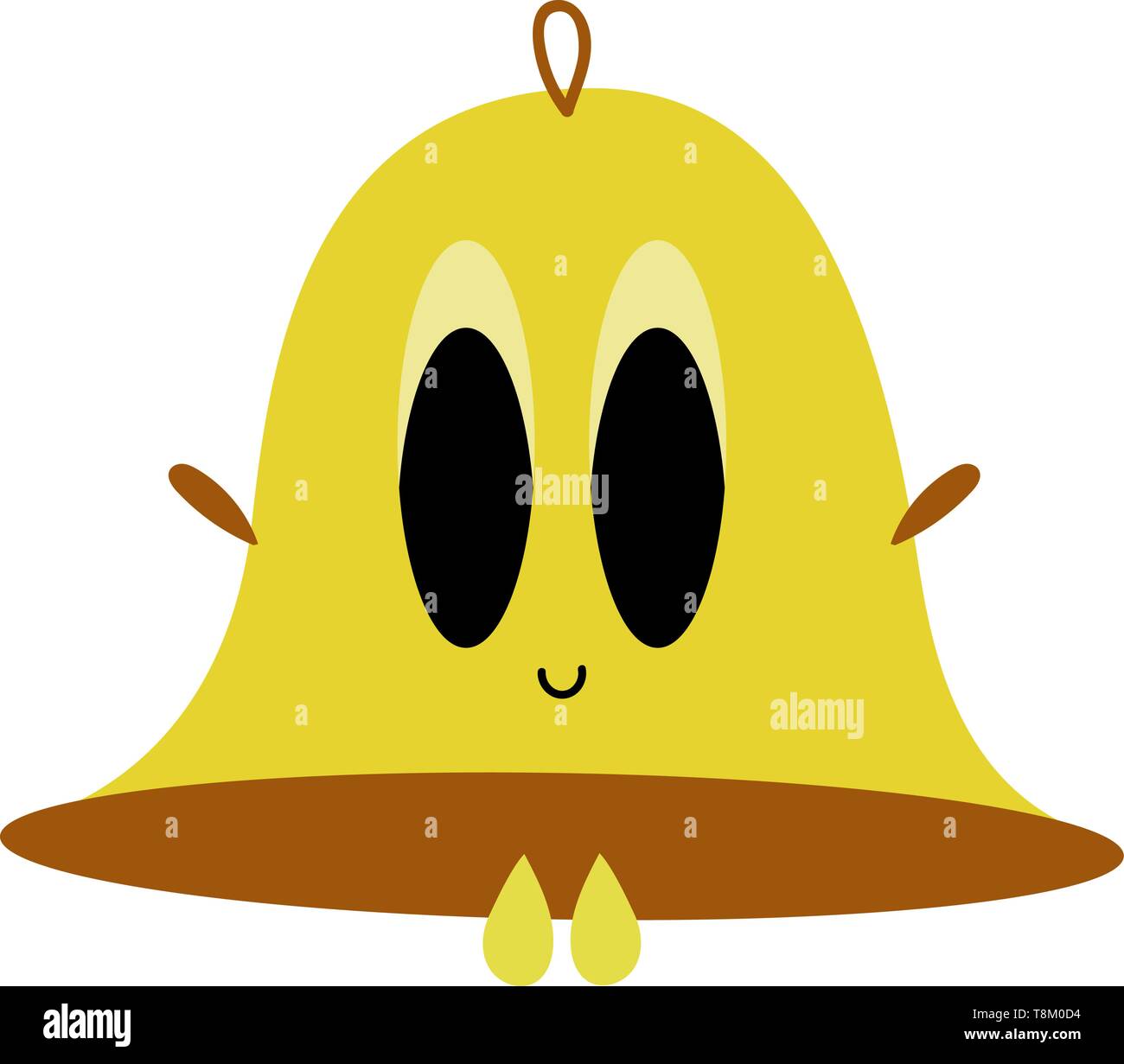 A cute smiling yellow bell with black eyes , vector, color drawing or ...