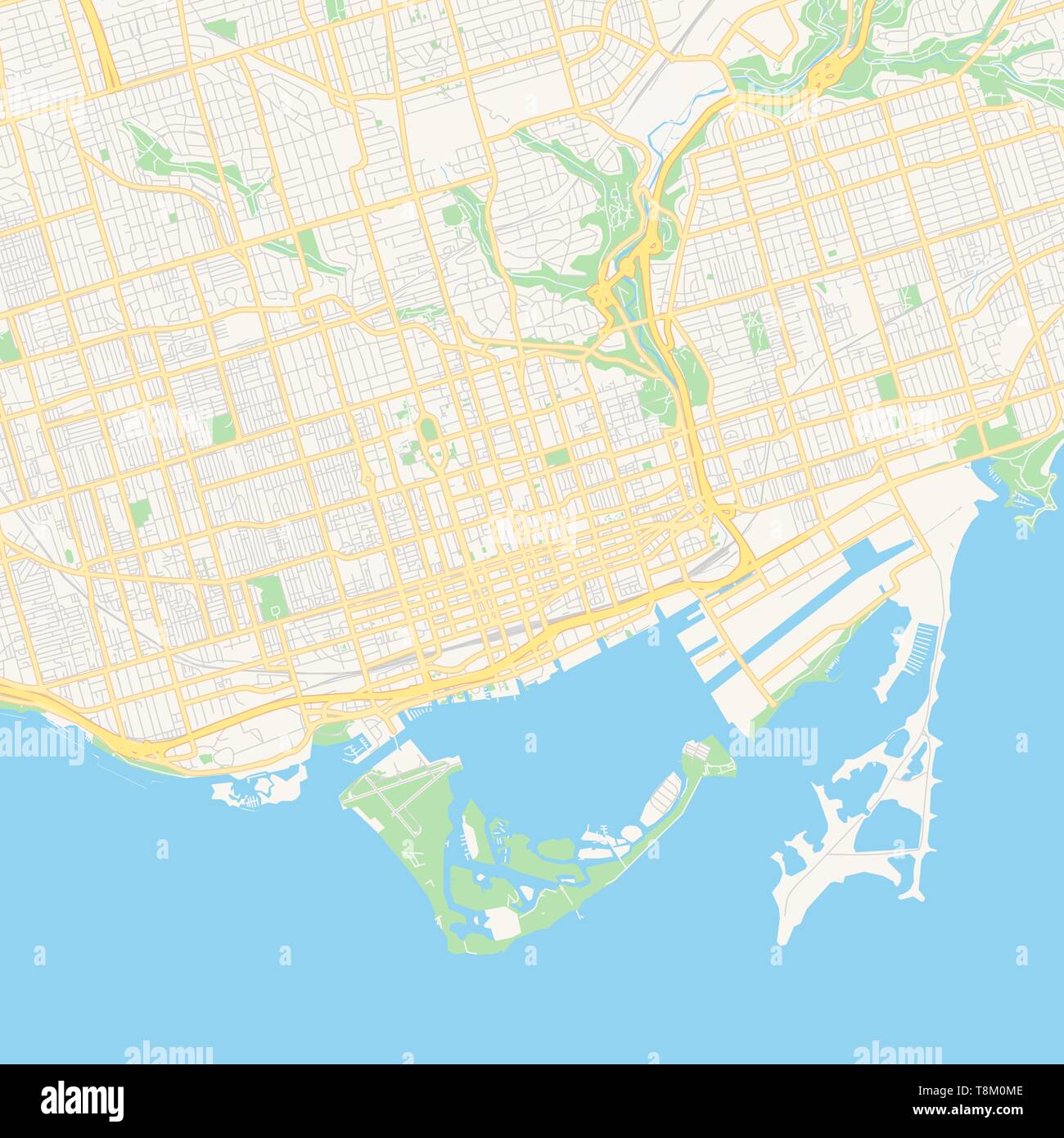 Empty vector map of Toronto, Ontario, Canada, printable road map ...