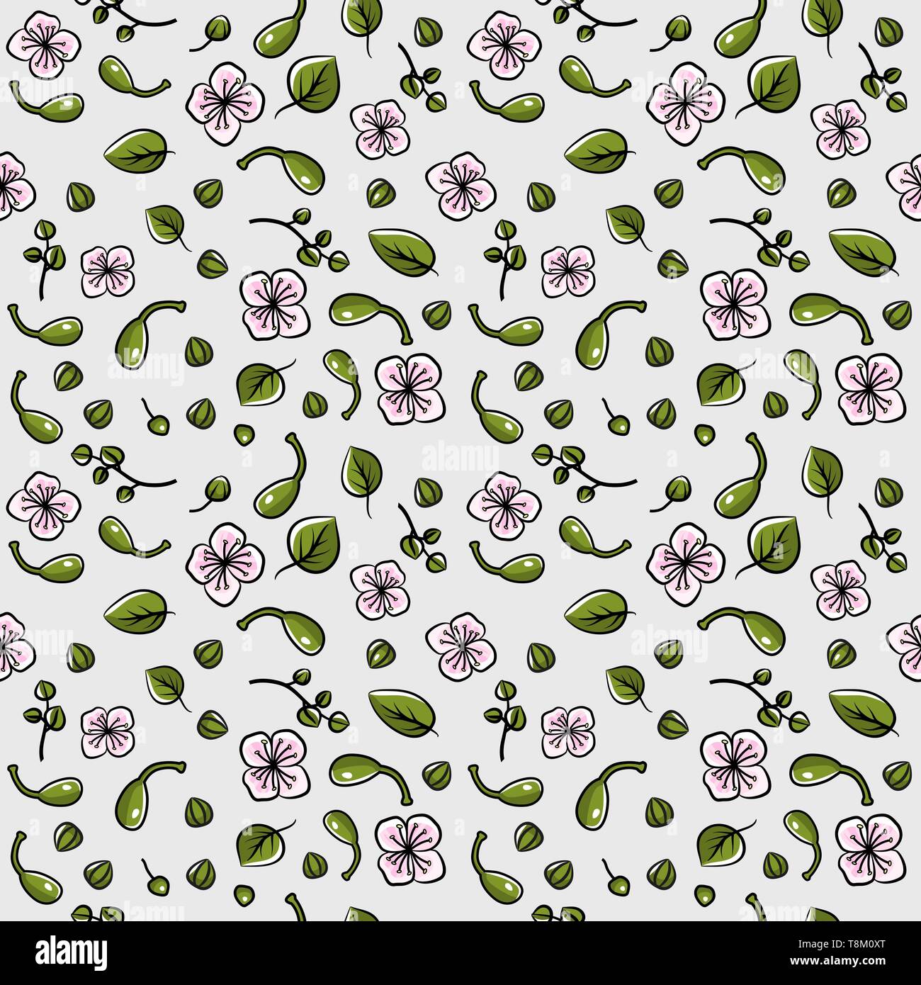 Seamless pattern with caper: caper bud, pod and flower. Vector hand ...