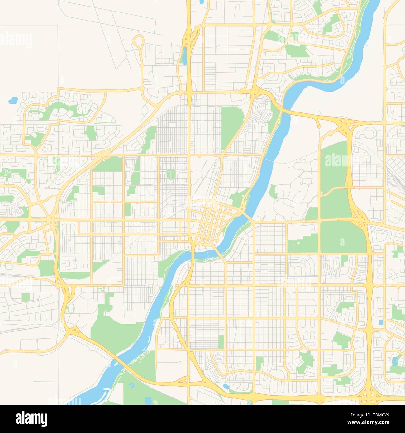 Empty vector map of Saskatoon, Saskatchewan, Canada, printable road map ...