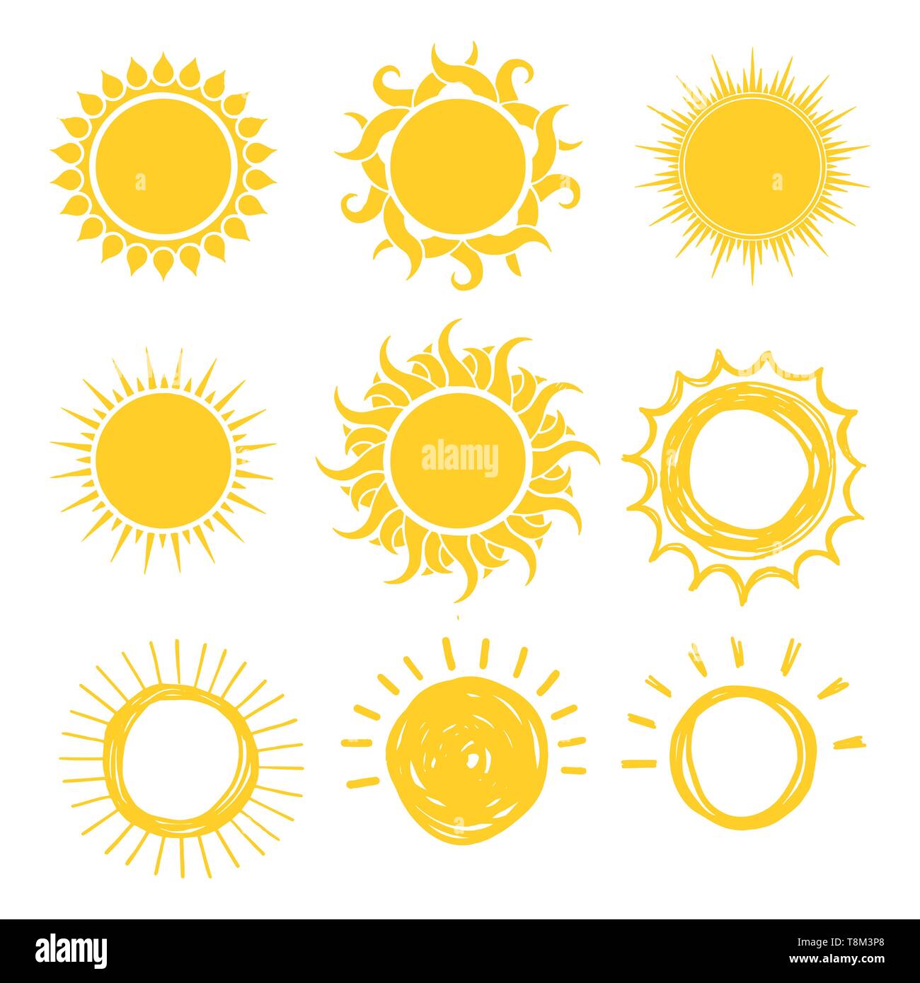 Sun Shapes Set Isolated on White Background Vector Illustration Stock ...