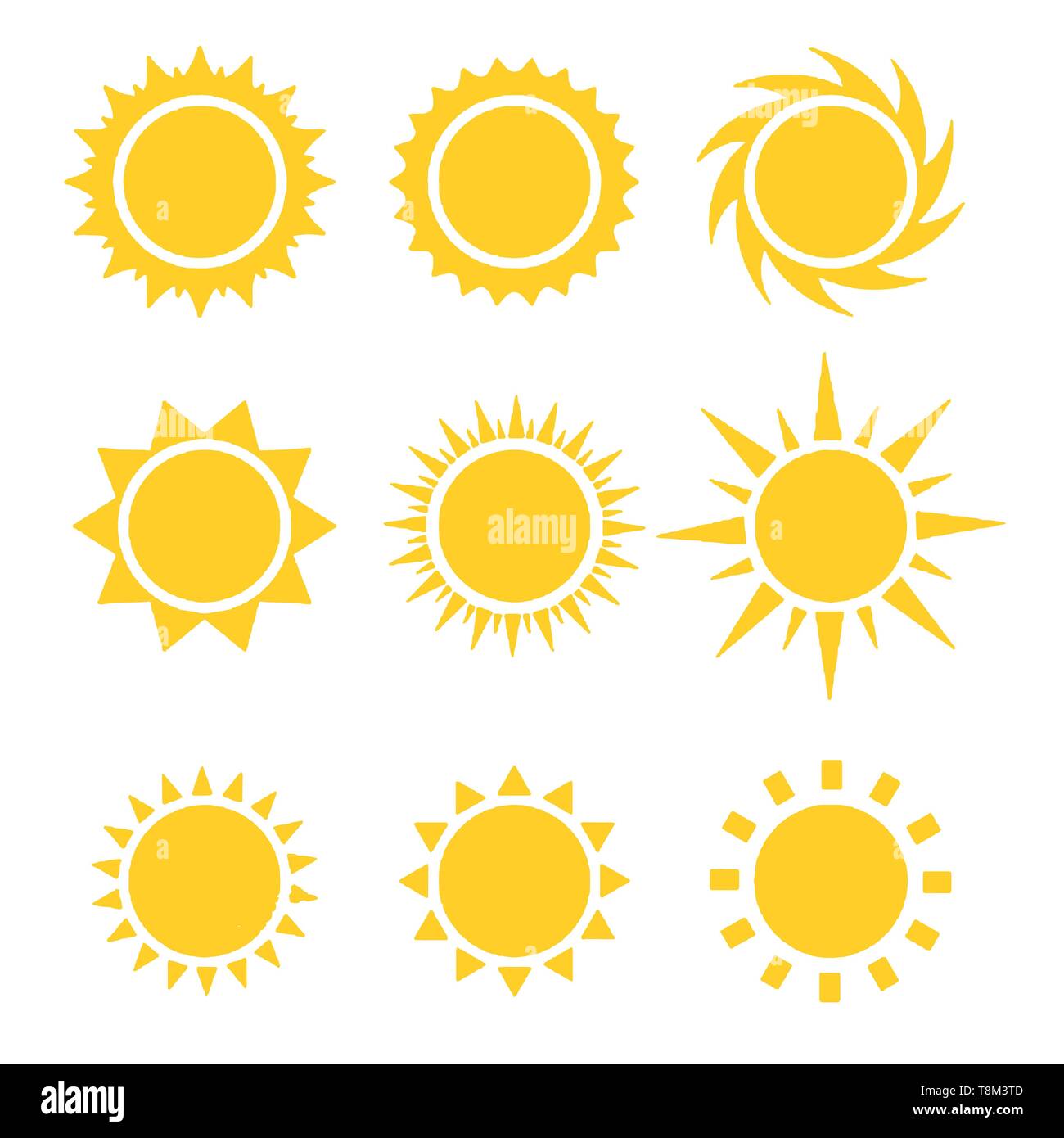 Sun Shapes Set Isolated on White Background Vector Illustration Stock ...