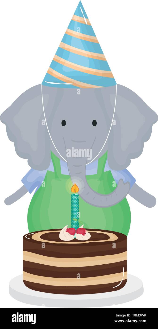 cute elephant with sweet cake in birthday party vector illustration ...