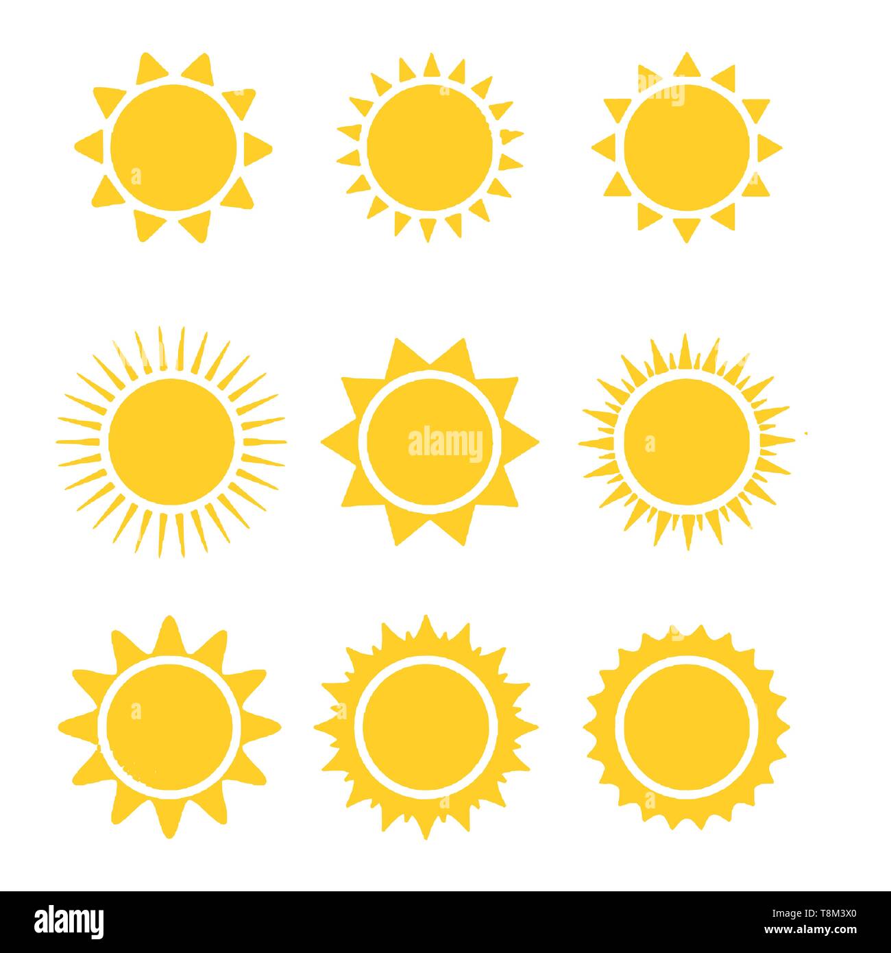 Sun Shapes Set Isolated on White Background Vector Illustration Stock ...