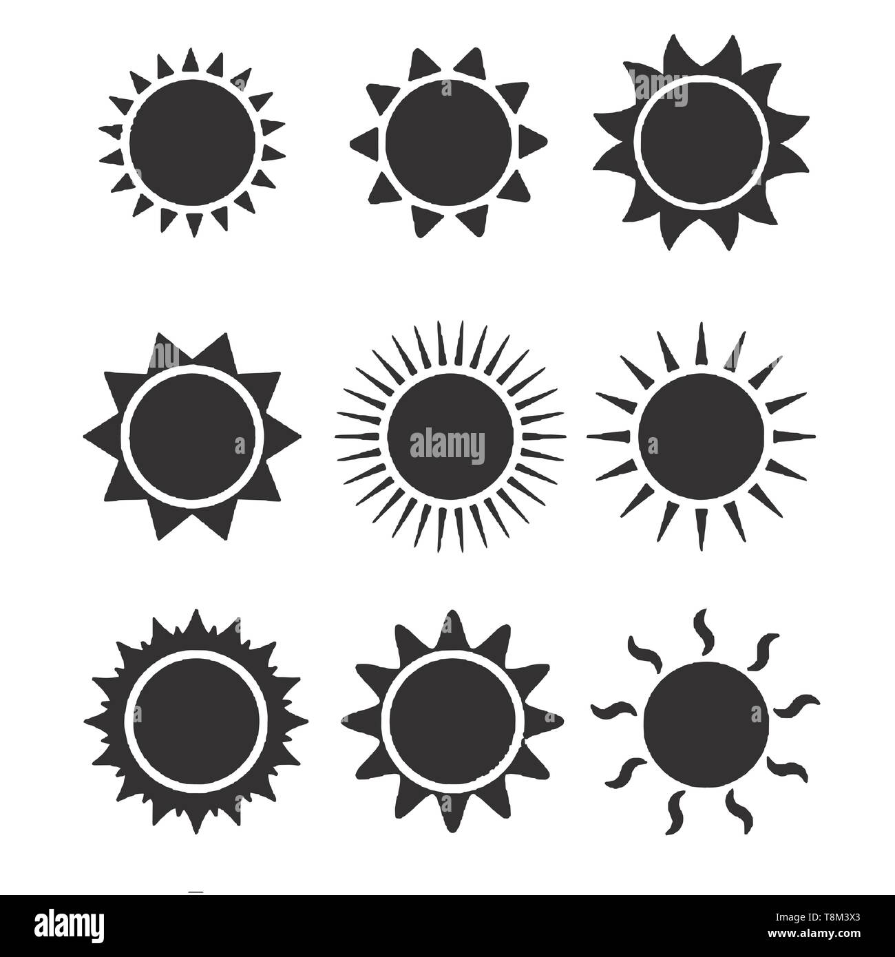 Sun Shapes Set Isolated on White Background Vector Illustration Stock ...