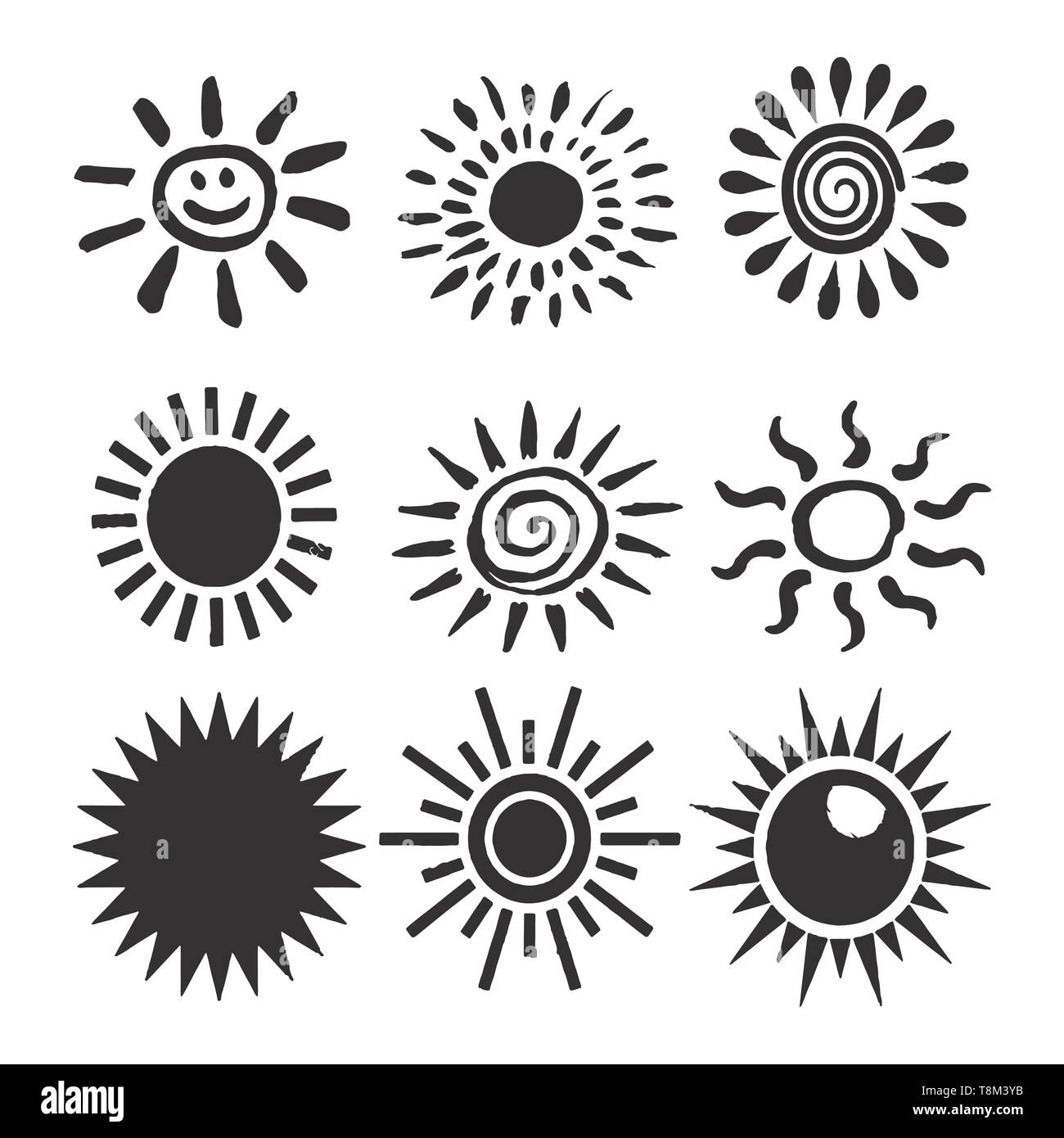 Sun Shapes Set Isolated on White Background Vector Illustration Stock ...