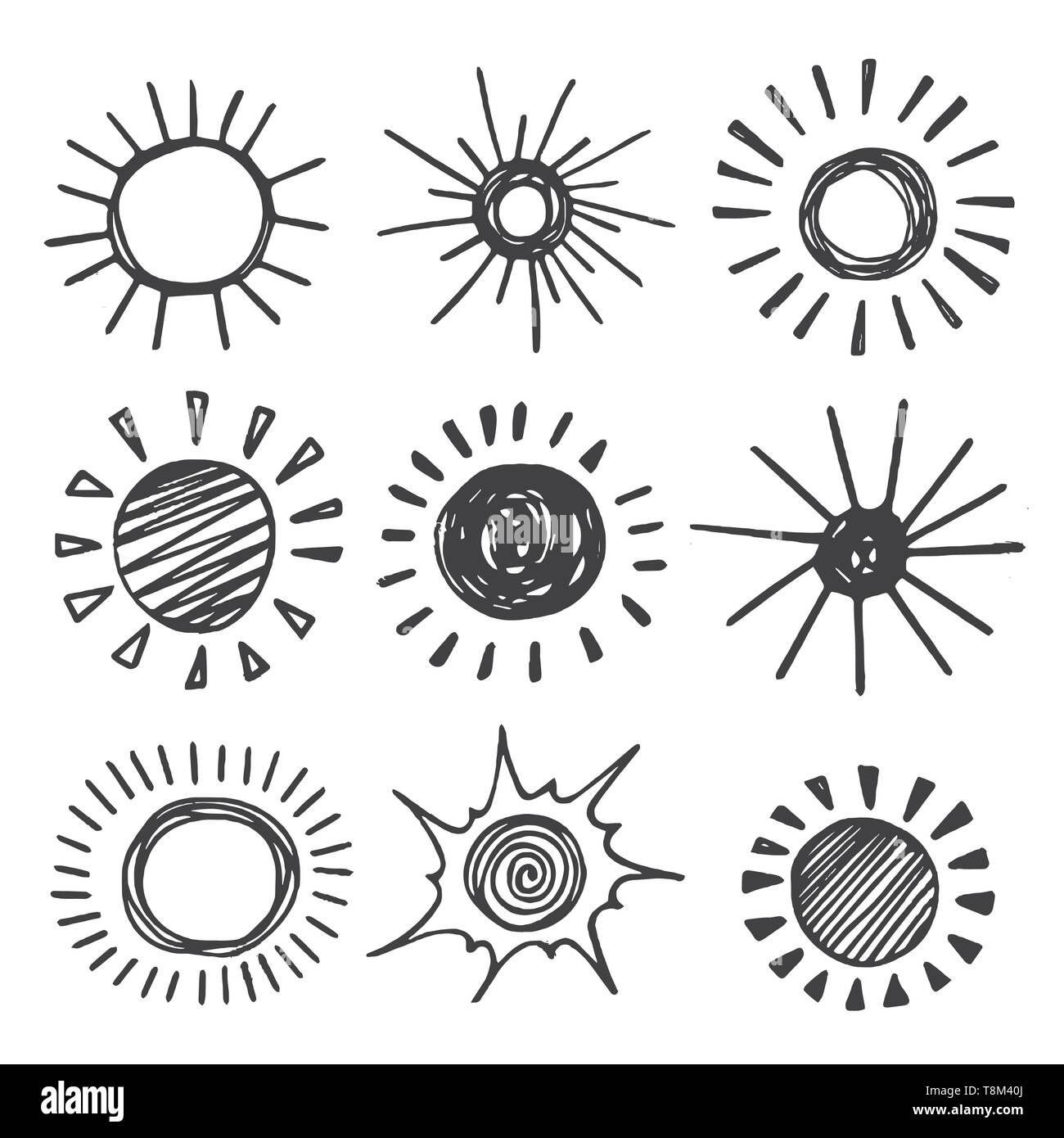 Sun Shapes Set Isolated on White Background Vector Illustration Stock ...