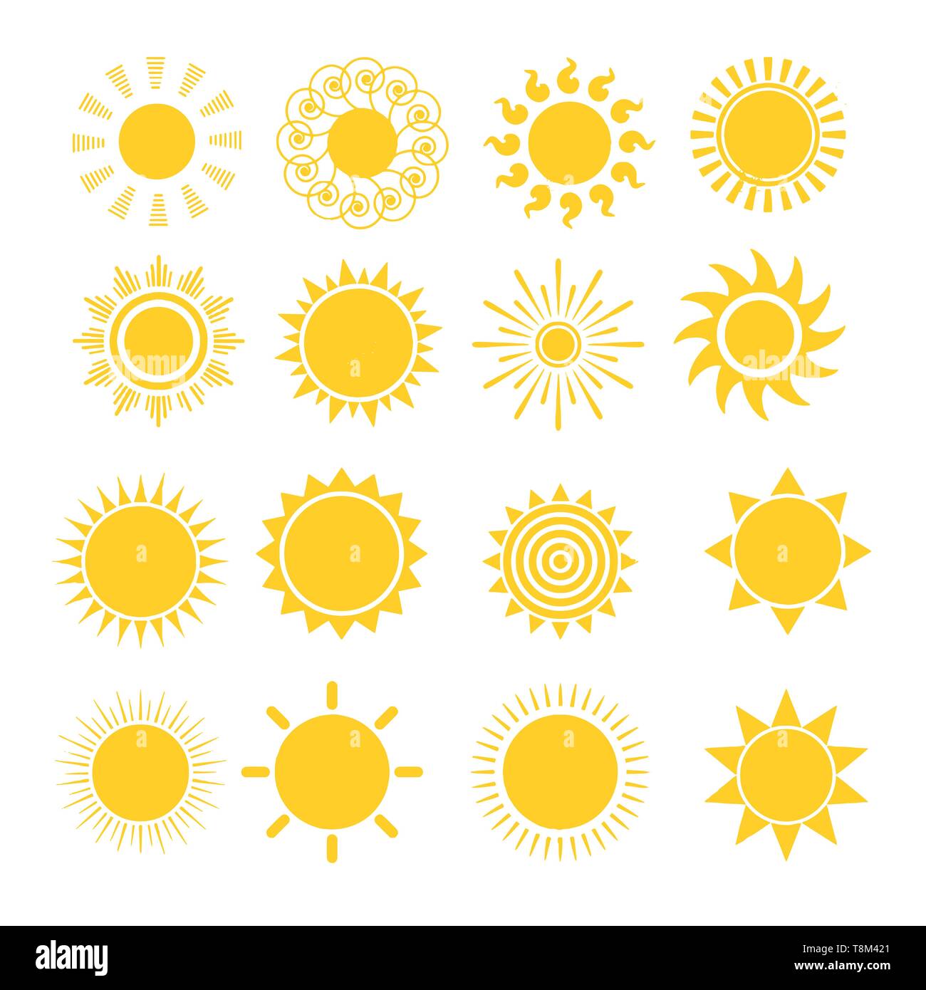 Sun Shapes Set Isolated on White Background Vector Illustration Stock ...